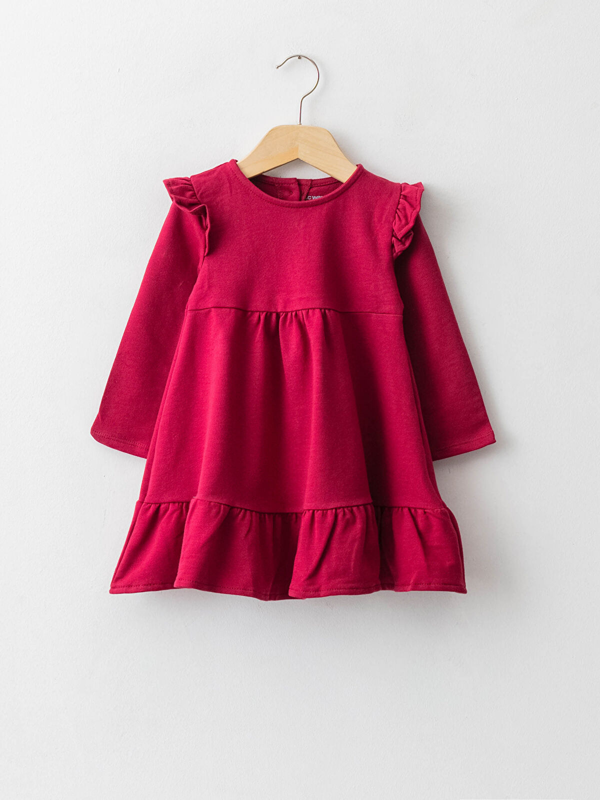 Bisiklet Yaka Uzun Kol Basic Pamuklu Kız Bebek Elbise