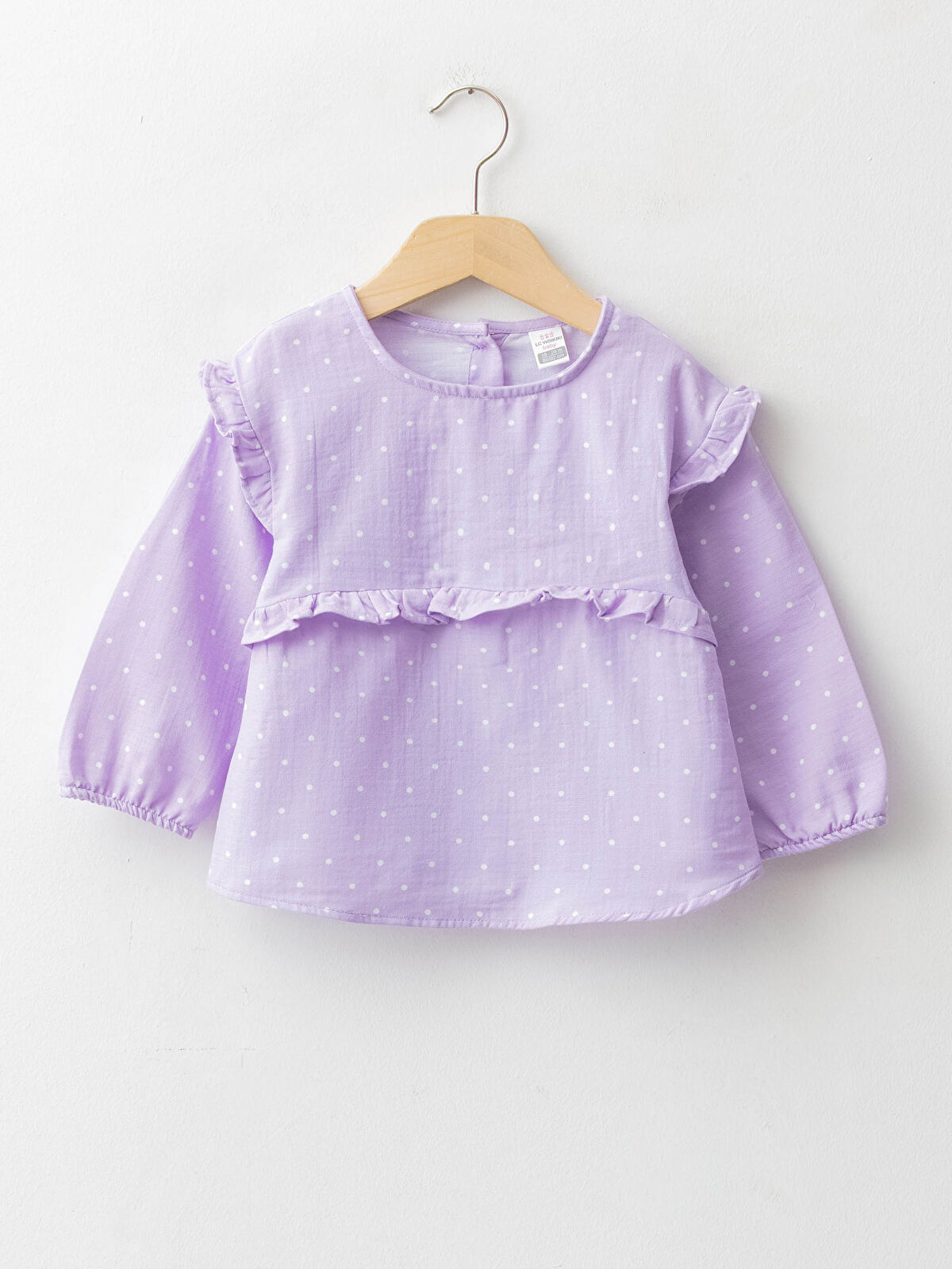 Bisiklet Yaka Uzun Kollu Puantiye Desenli Pamuklu Kız Bebek Bluz