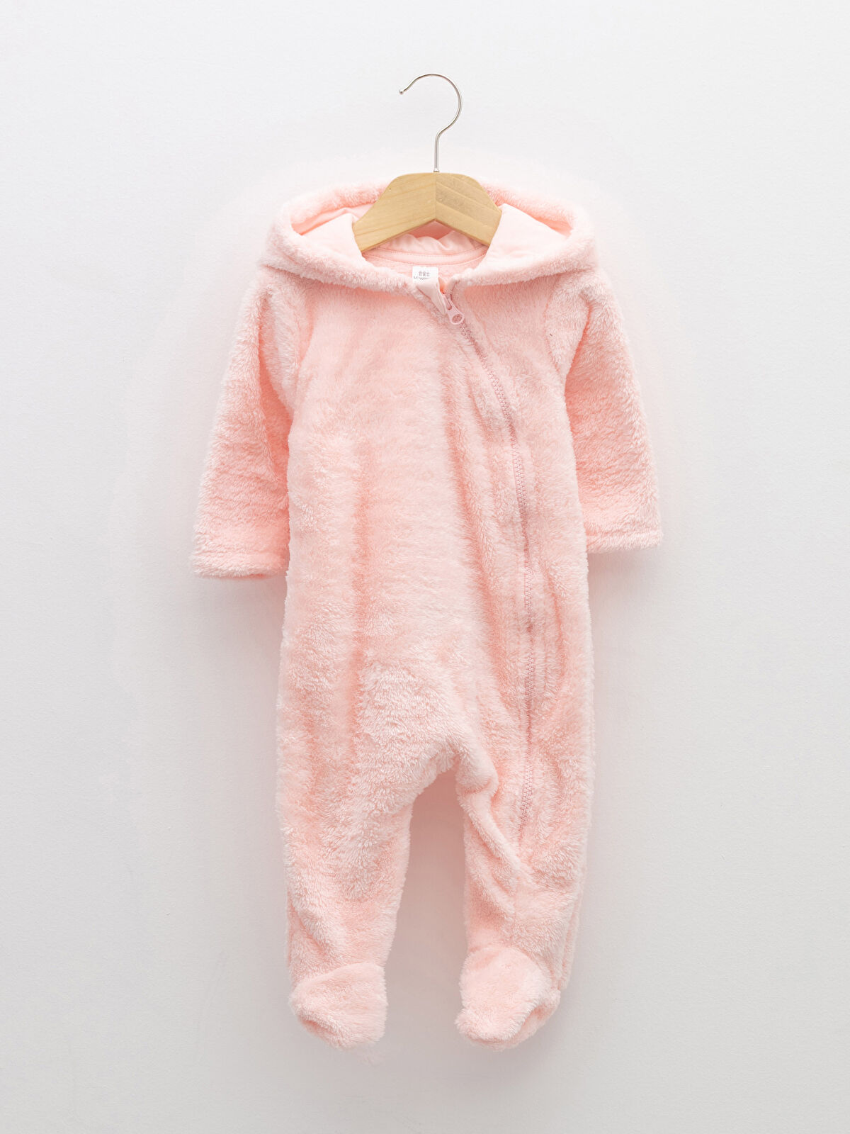 Kapüşonlu Uzun Kollu Pelüş Kız Bebek Fermuarlı Tulum