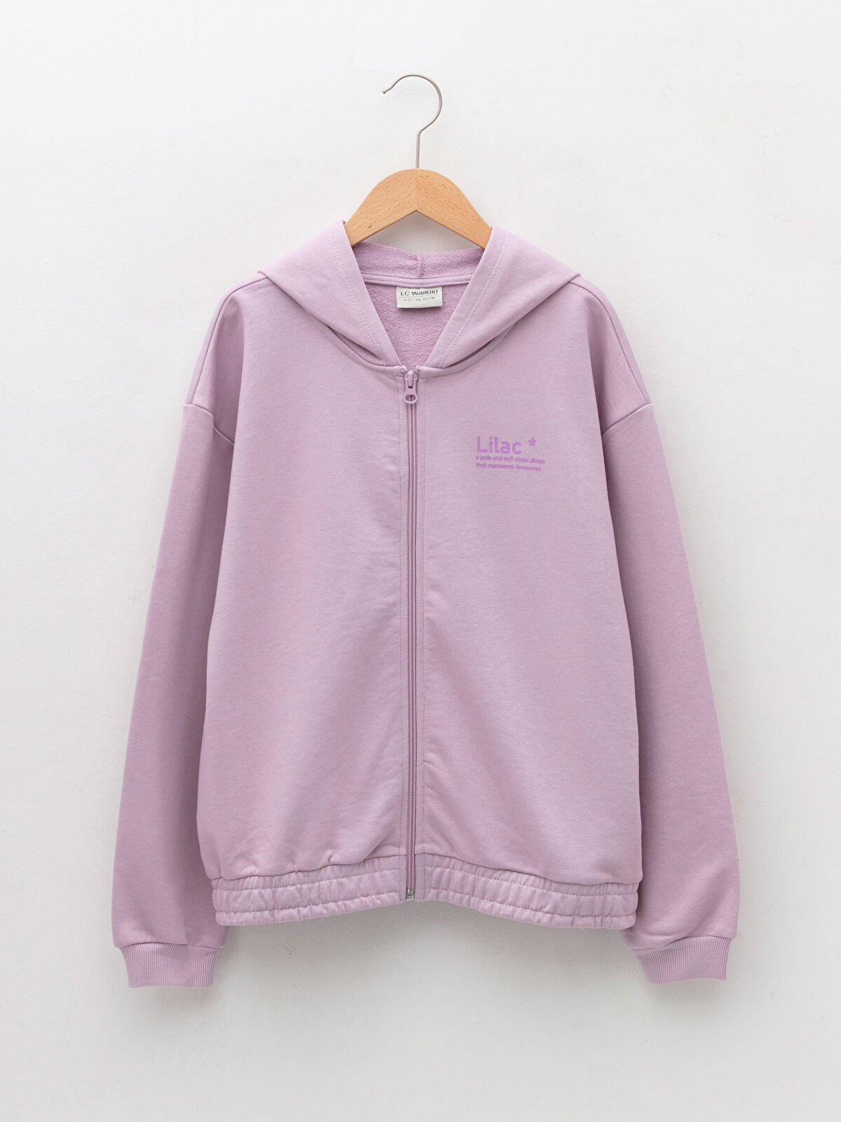 Kapüşonlu Yazı Baskılı Uzun Kollu Kız Çocuk Fermuarlı Sweatshirt