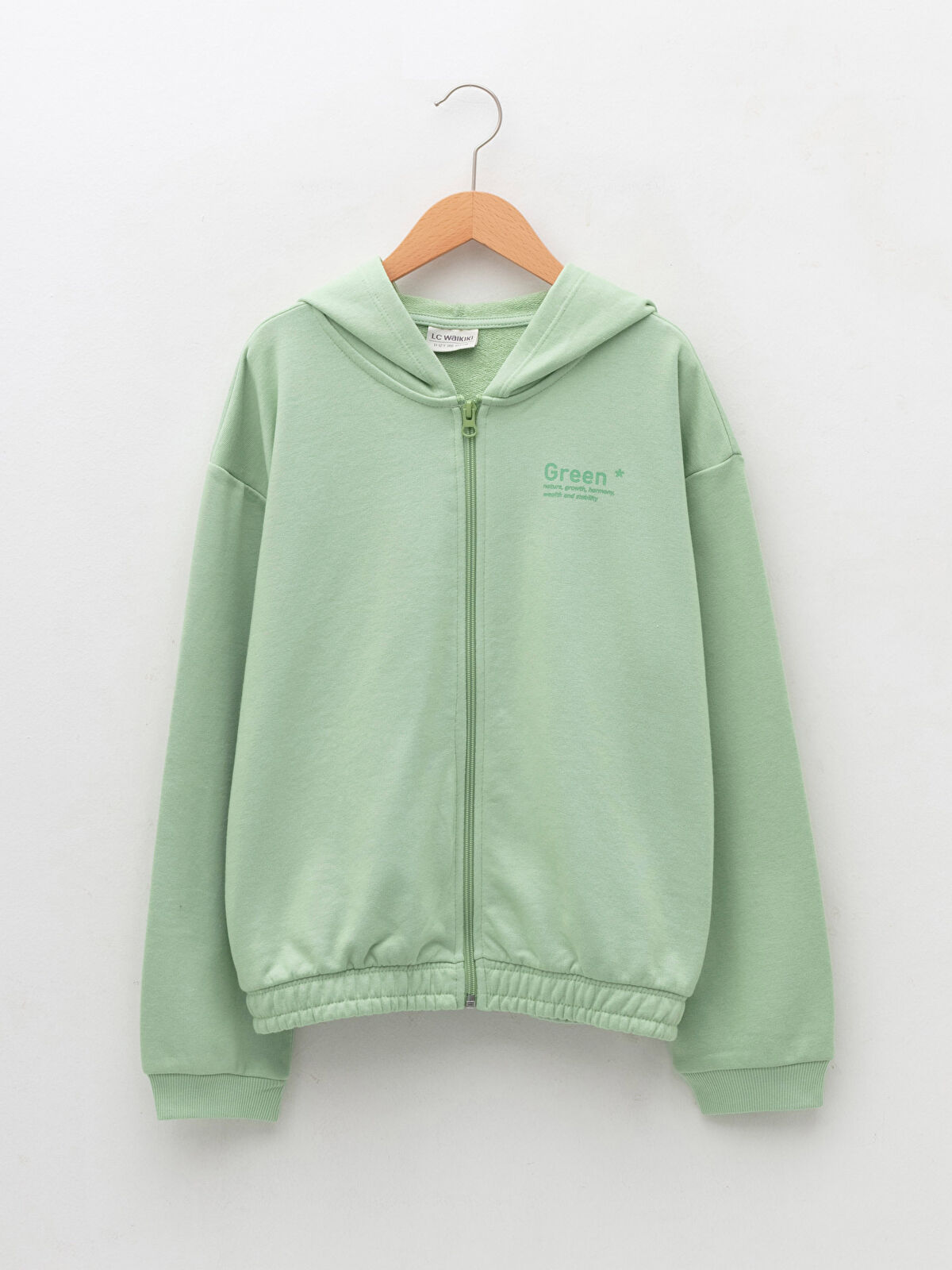 Kapüşonlu Yazı Baskılı Uzun Kollu Kız Çocuk Fermuarlı Sweatshirt