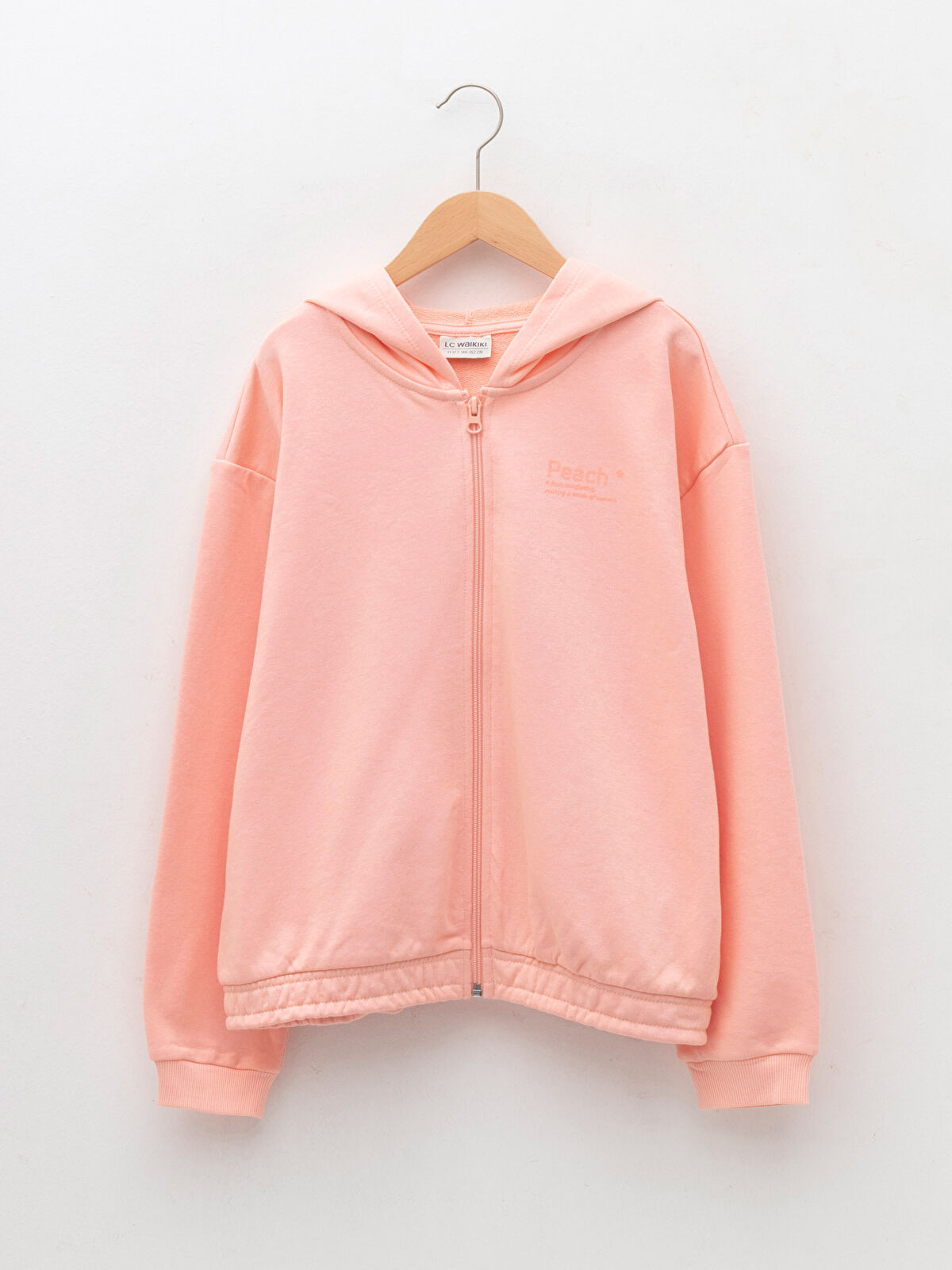 Kapüşonlu Yazı Baskılı Uzun Kollu Kız Çocuk Fermuarlı Sweatshirt