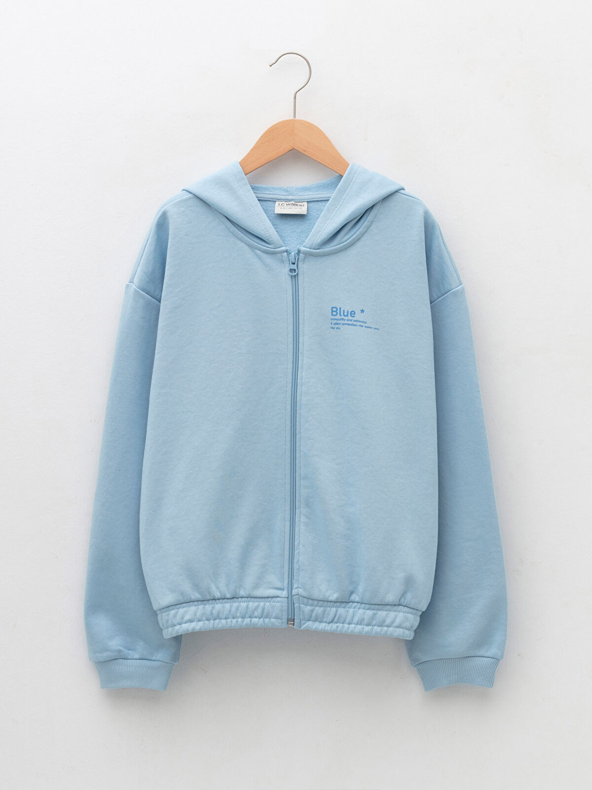 Kapüşonlu Yazı Baskılı Uzun Kollu Kız Çocuk Fermuarlı Sweatshirt