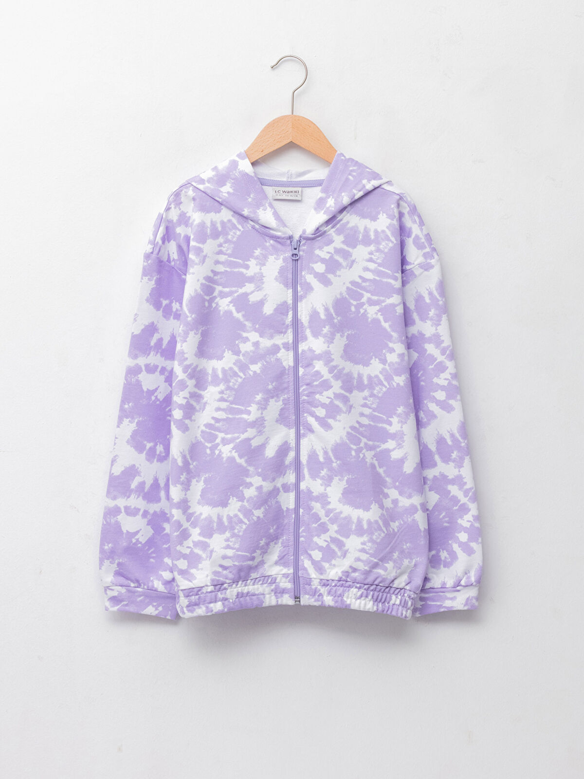 Kapüşonlu Batik Desenli Uzun Kollu Kız Çocuk Fermuarlı Sweatshirt