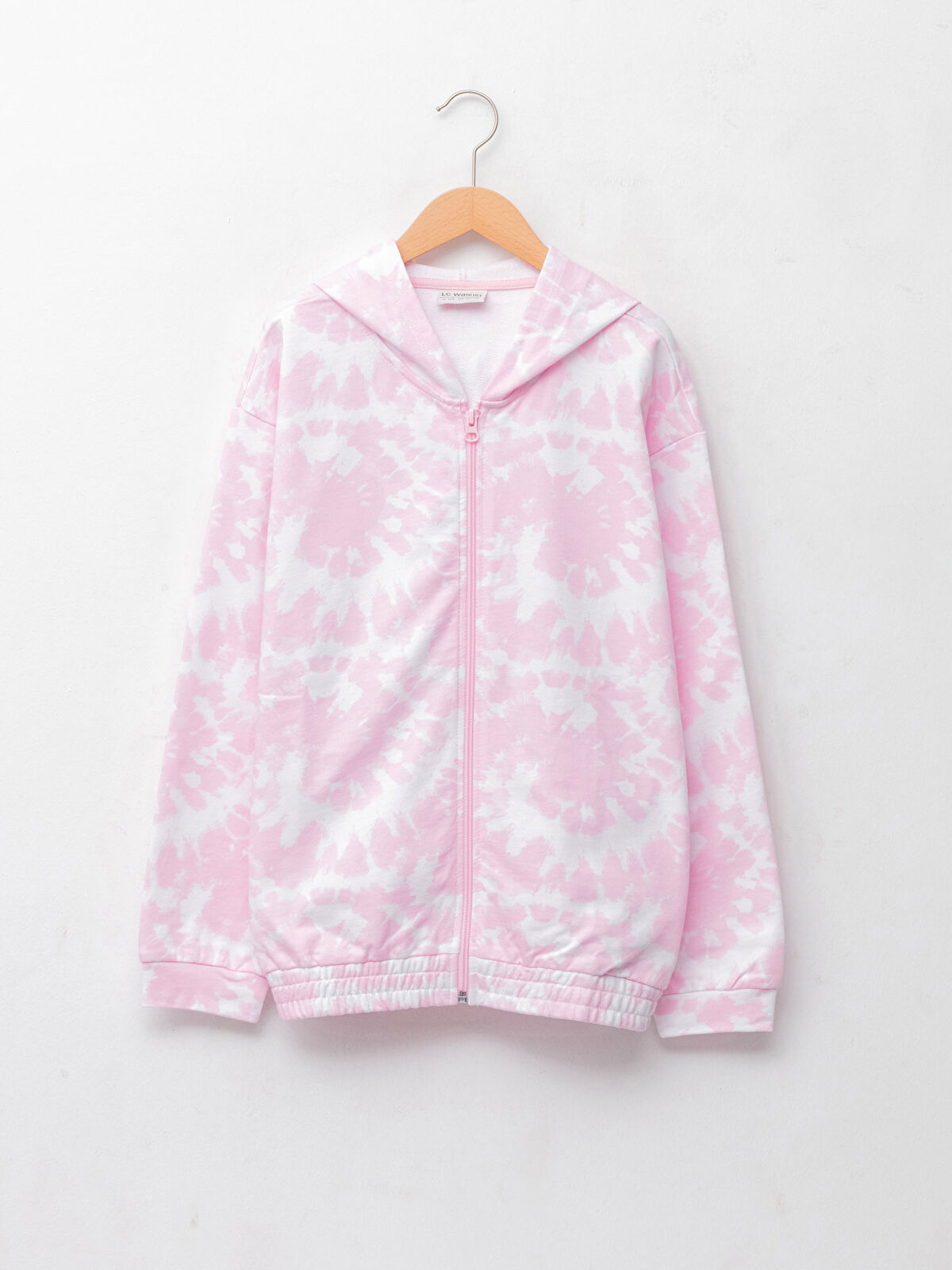 Kapüşonlu Batik Desenli Uzun Kollu Kız Çocuk Fermuarlı Sweatshirt