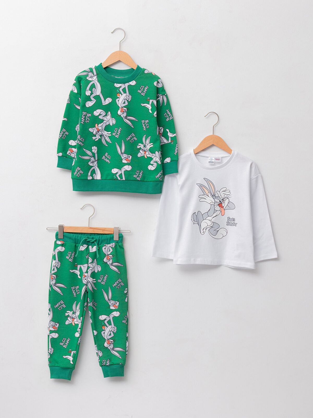 Bisiklet Yaka Uzun Kollu Bugs Bunny Baskılı Erkek Bebek Takım 3'lü