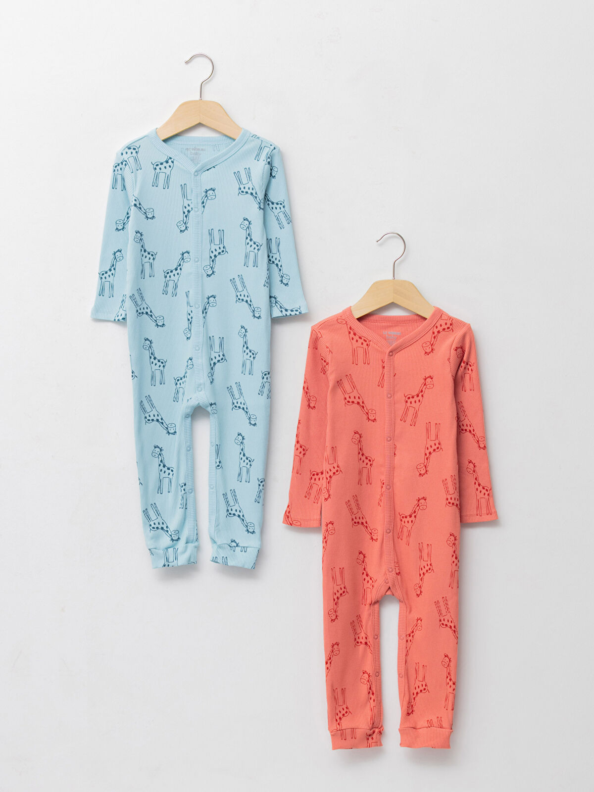 V Yaka Uzun Kollu Baskılı Erkek Bebek Fermuarlı Tulum 2'li