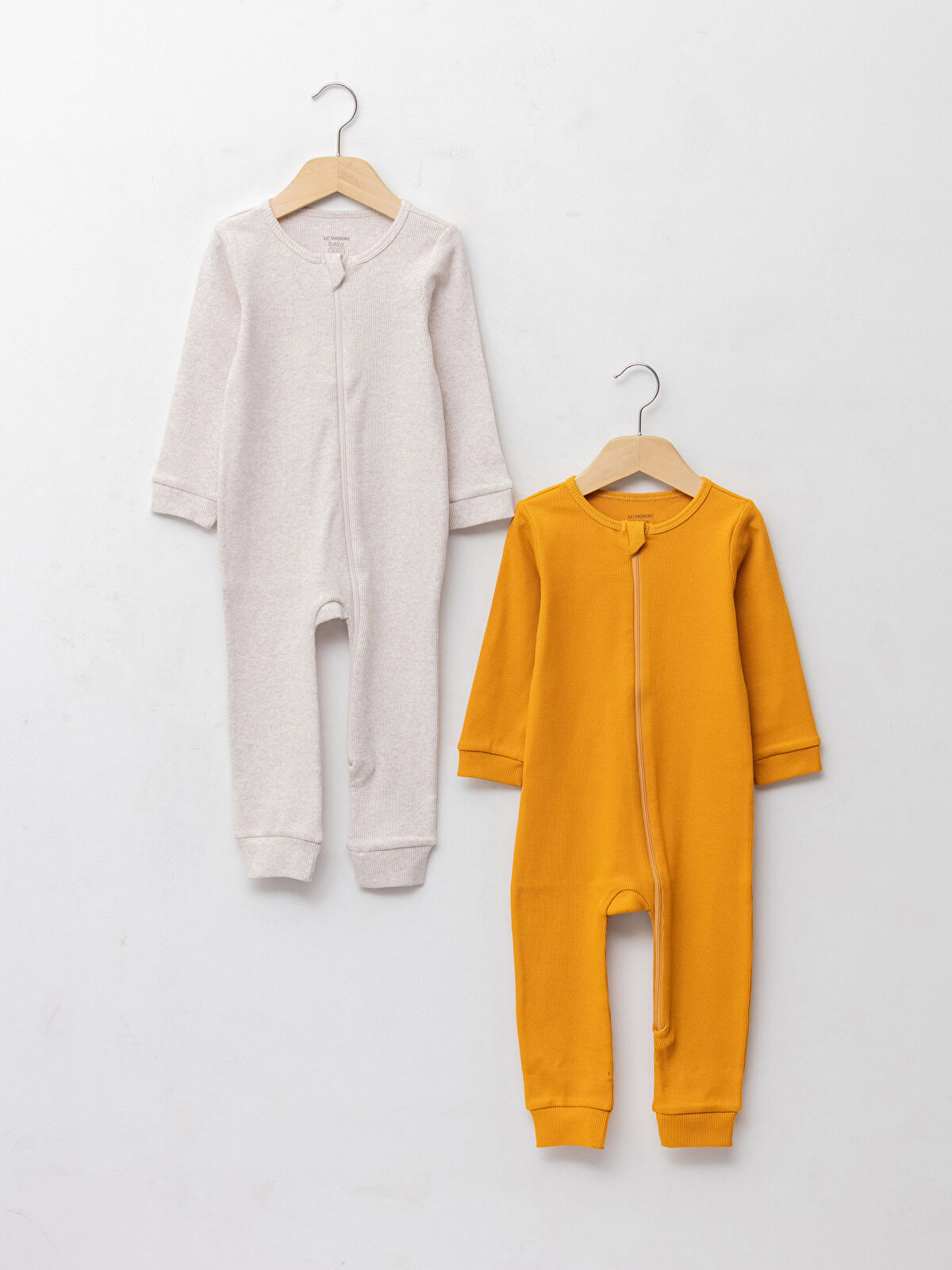 Bisiklet Yaka Uzun Kollu Basic Kız Bebek Fermuarlı Tulum 2'li