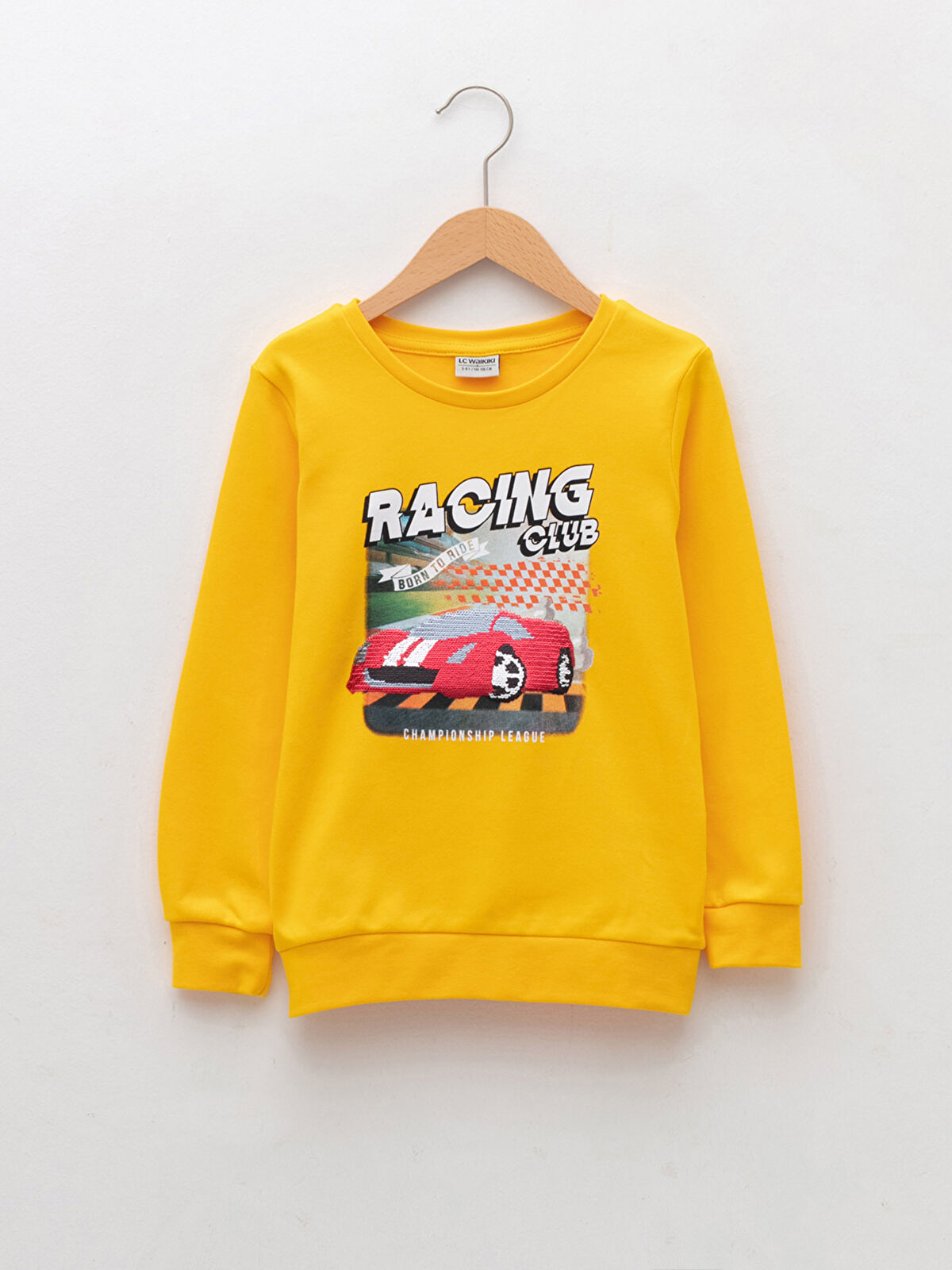 Bisiklet Yaka Arabalar Baskılı Çift Yönlü Payetli Uzun Kollu Erkek Çocuk Sweatshirt