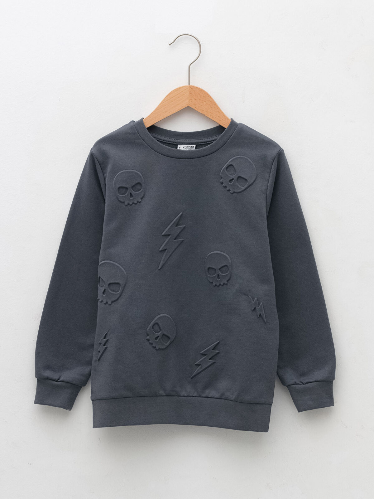 Bisiklet Yaka Kabartma Desenli Uzun Kollu Erkek Çocuk Sweatshirt