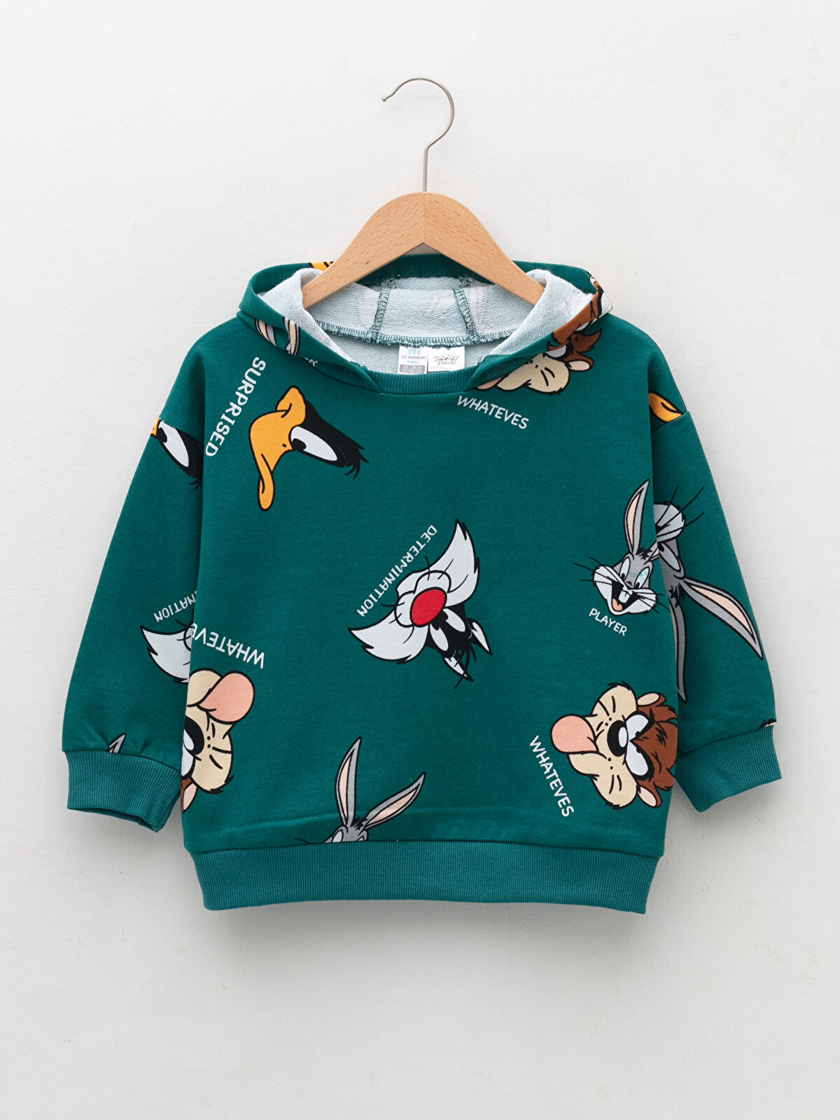Kapüşonlu Uzun Kollu Looney Tunes Baskılı Erkek Bebek Sweatshirt
