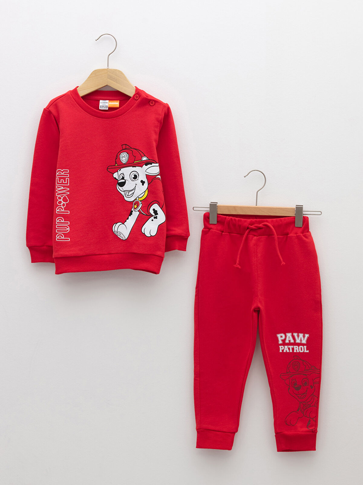 Bisiklet Yaka Uzun Kollu Paw Patrol Baskılı Erkek Bebek Sweatshirt ve Pantolon 2'li Takım