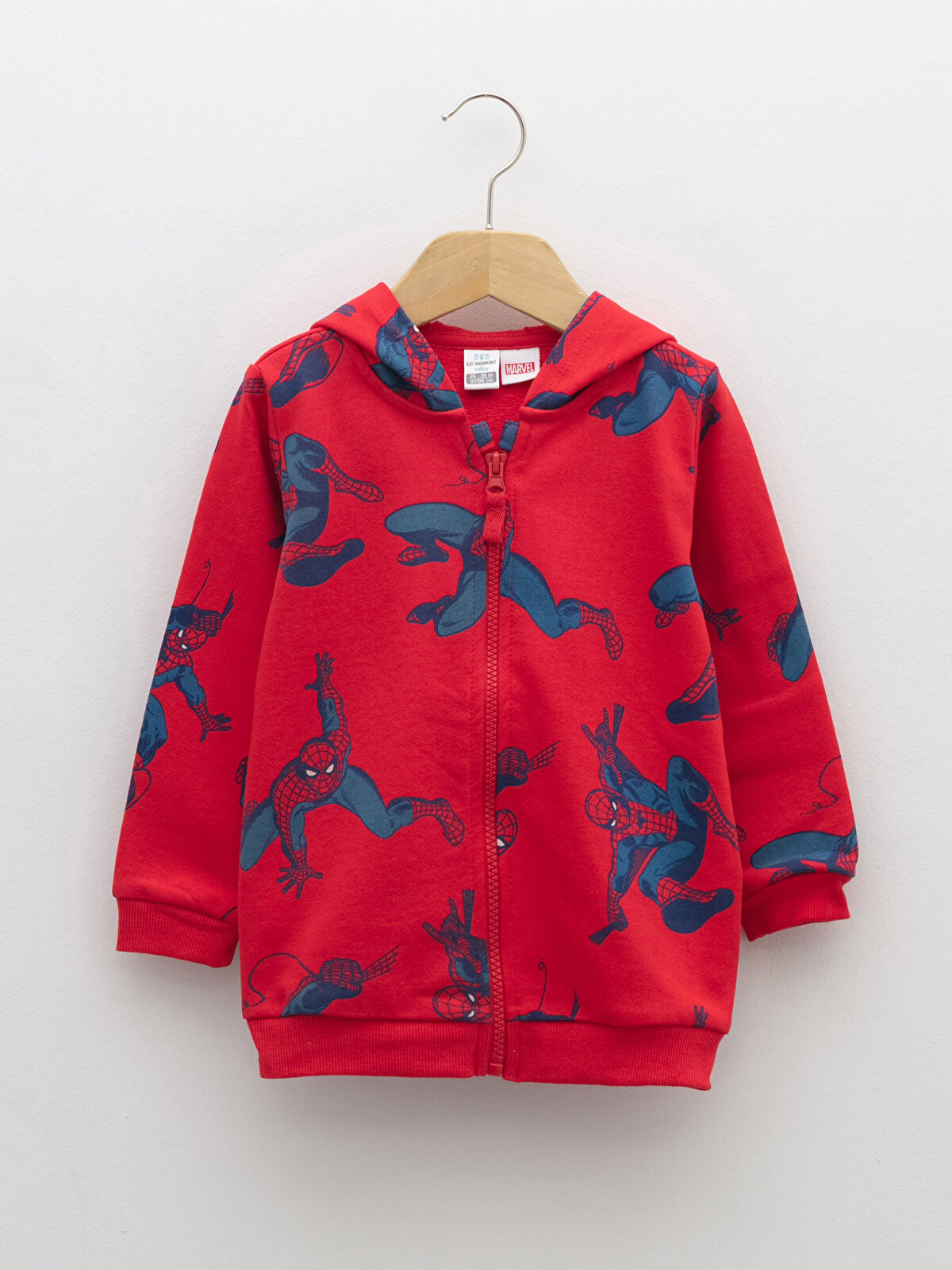 Kapüşonlu Uzun Kollu Spiderman Baskılı Erkek Bebek Fermuarlı Sweatshirt