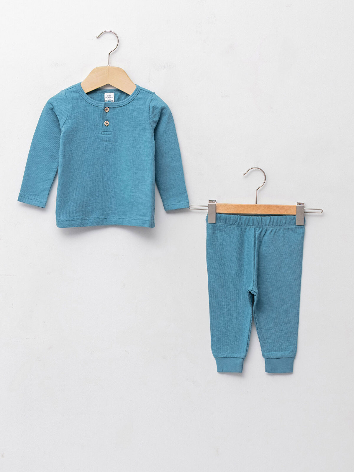 Bisiklet Yaka Uzun Kollu Basic Pamuklu Erkek Bebek Pijama Takımı