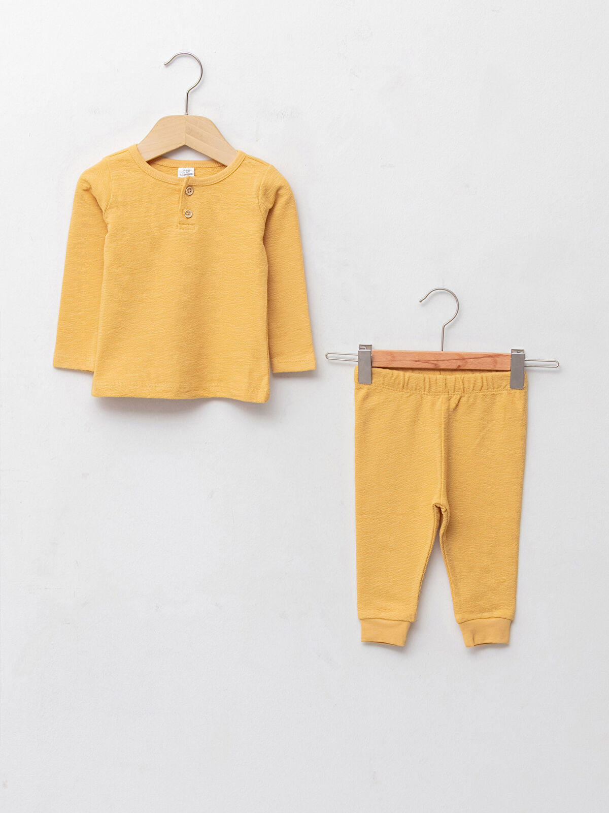 Bisiklet Yaka Uzun Kollu Basic Pamuklu Erkek Bebek Pijama Takımı