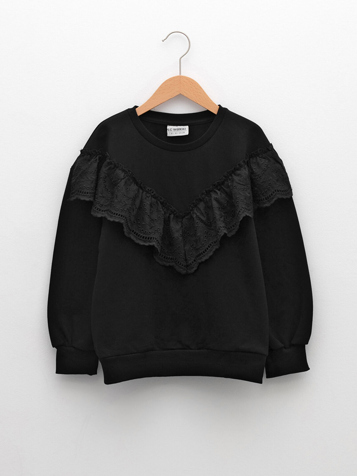 Bisiklet Yaka Fırfırlı Fisto Detaylı Uzun Kollu Kız Çocuk Sweatshirt