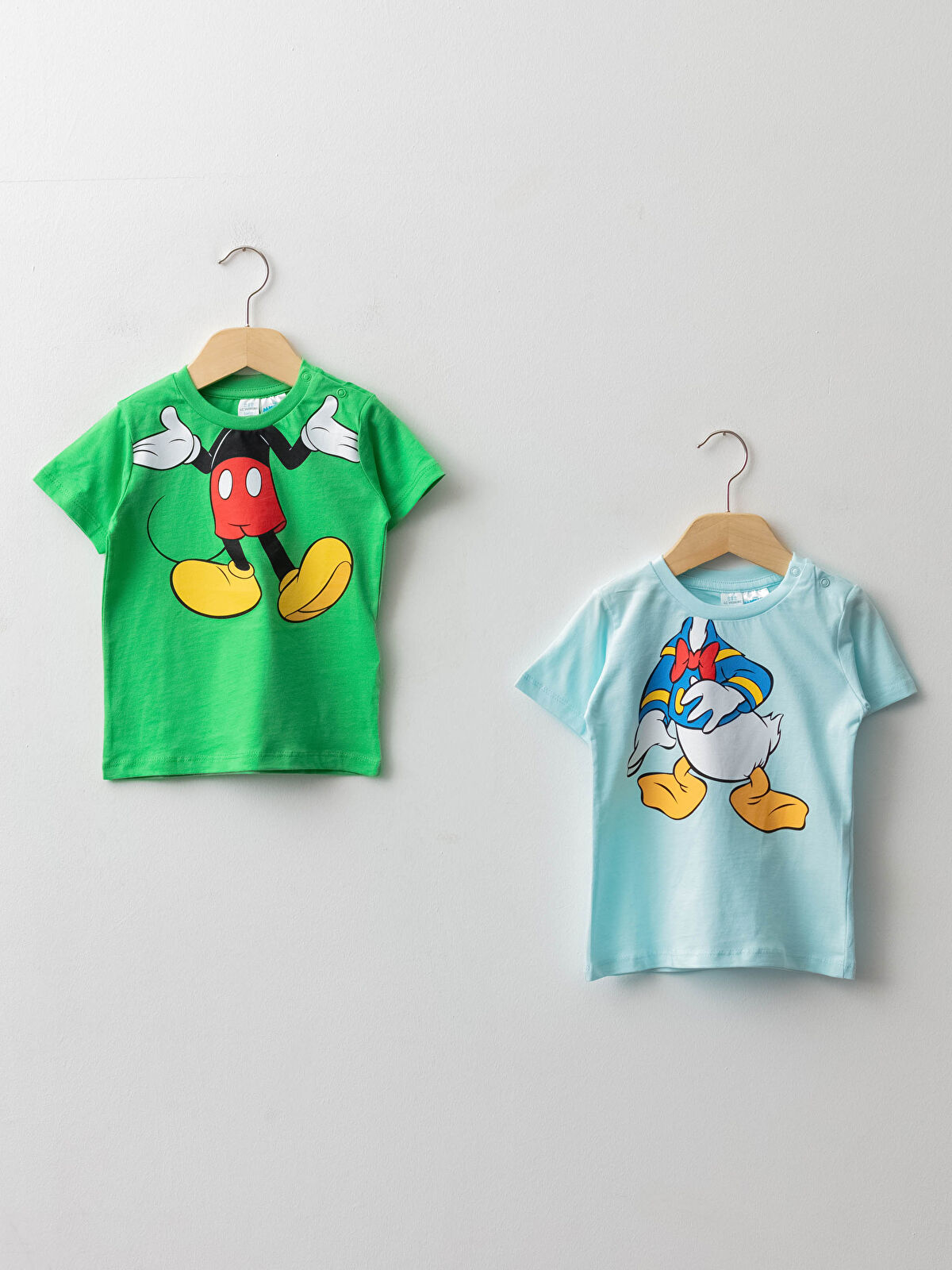 Bisiklet Yaka Kısa Kollu Disney Baskılı Pamuklu Erkek Bebek Tişört 2'li