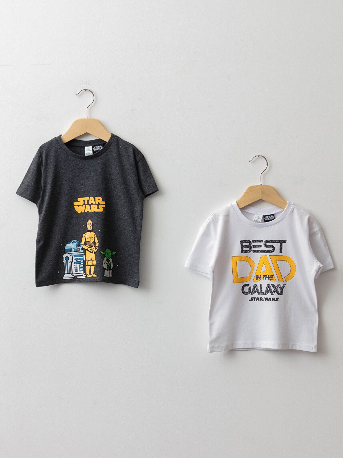 Bisiklet Yaka Kısa Kollu Star Wars Baskılı Erkek Bebek Tişört 2'li