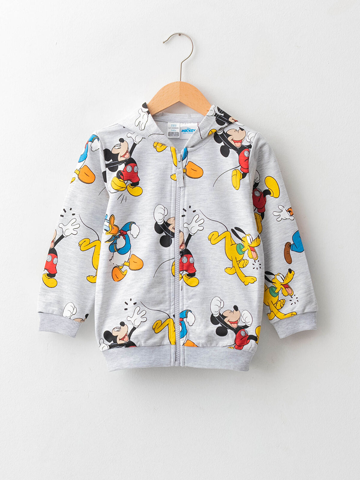 Kapüşonlu Uzun Kollu Disney Baskılı Erkek Bebek Fermuarlı Sweatshirt