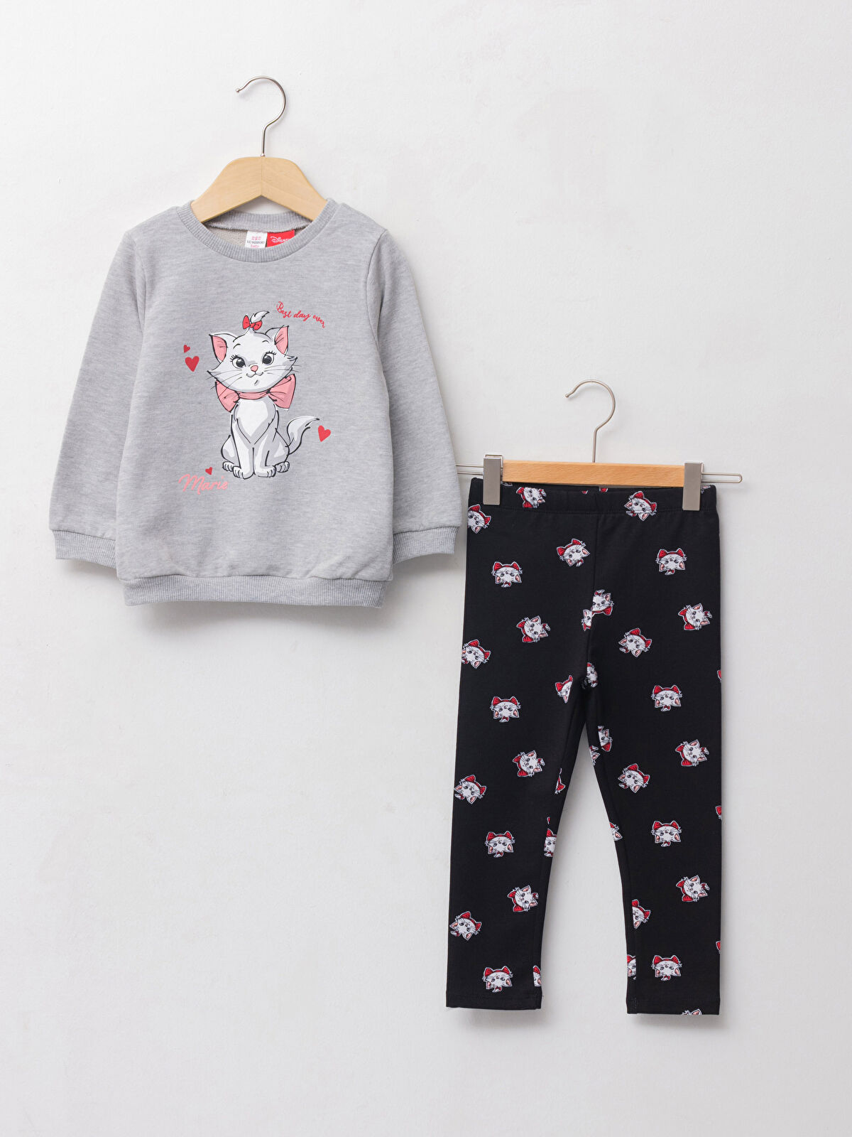 Bisiklet Yaka Uzun Kollu Marie Baskılı Kız Bebek Sweatshirt ve Tayt 2'li Takım