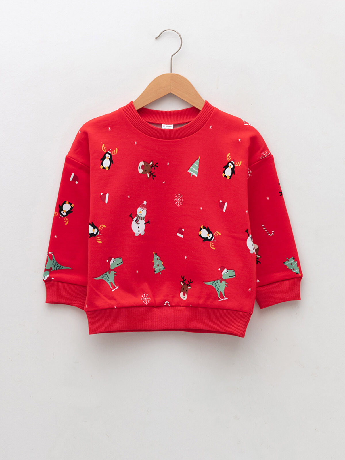 Bisiklet Yaka Uzun Kollu Yılbaşı Temalı Erkek Bebek Sweatshirt