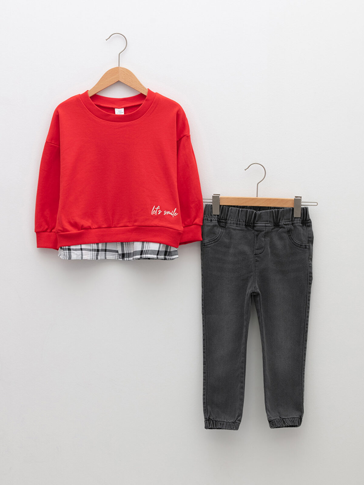 Bisiklet Yaka Uzun Kollu Erkek Bebek Sweatshirt ve Jean Pantolon 2'li Takım