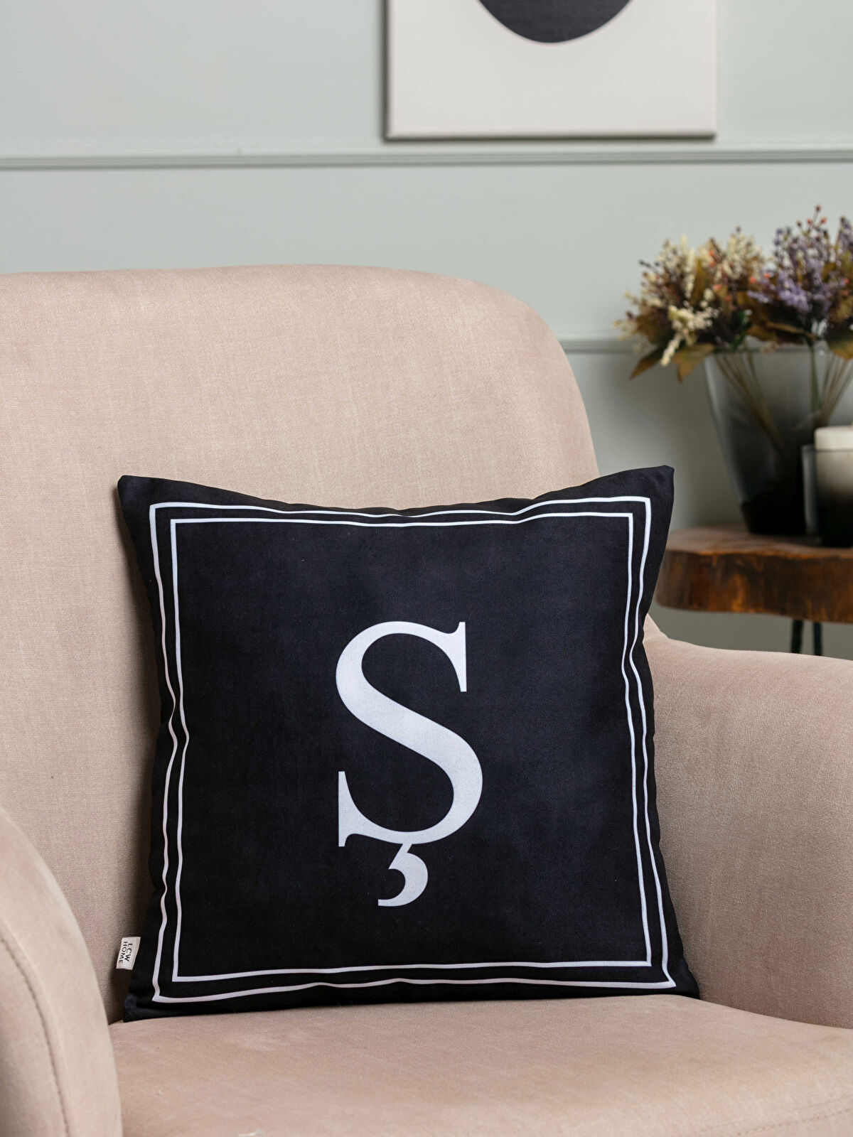 Ş Harfi Baskılı Petek Kırlent Kılıfı 45x45 Cm