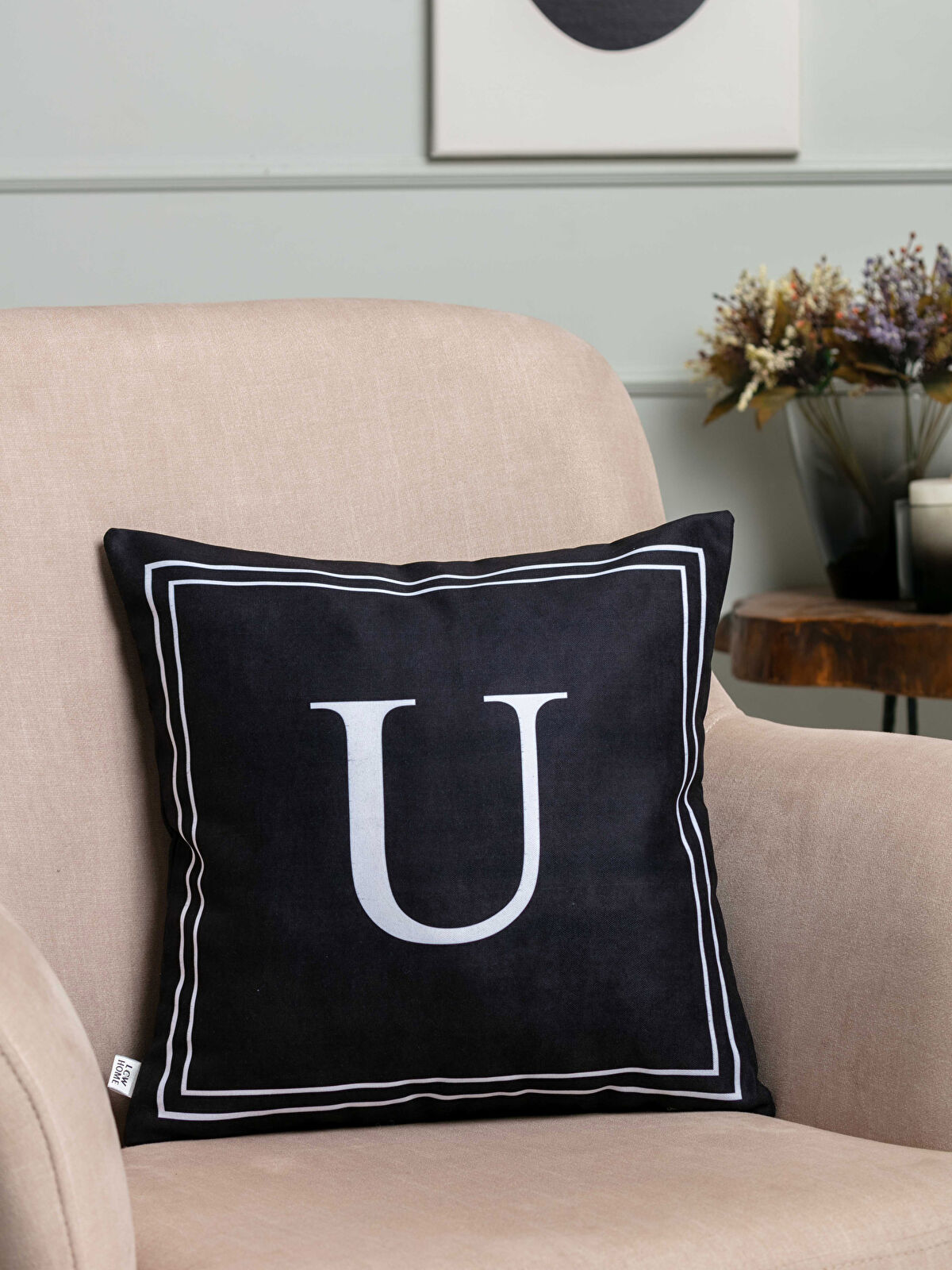 U Harf Baskılı Petek Kırlent Kılıfı 45x45 Cm