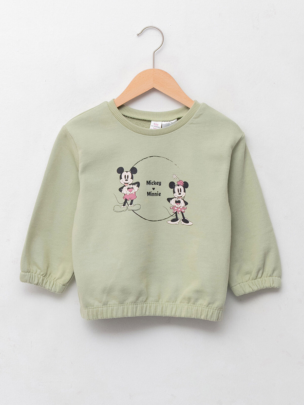 Bisiklet Yaka Uzun Kollu Minnie ve Mickey Mouse Baskılı Pamuklu Kız Bebek Sweatshirt