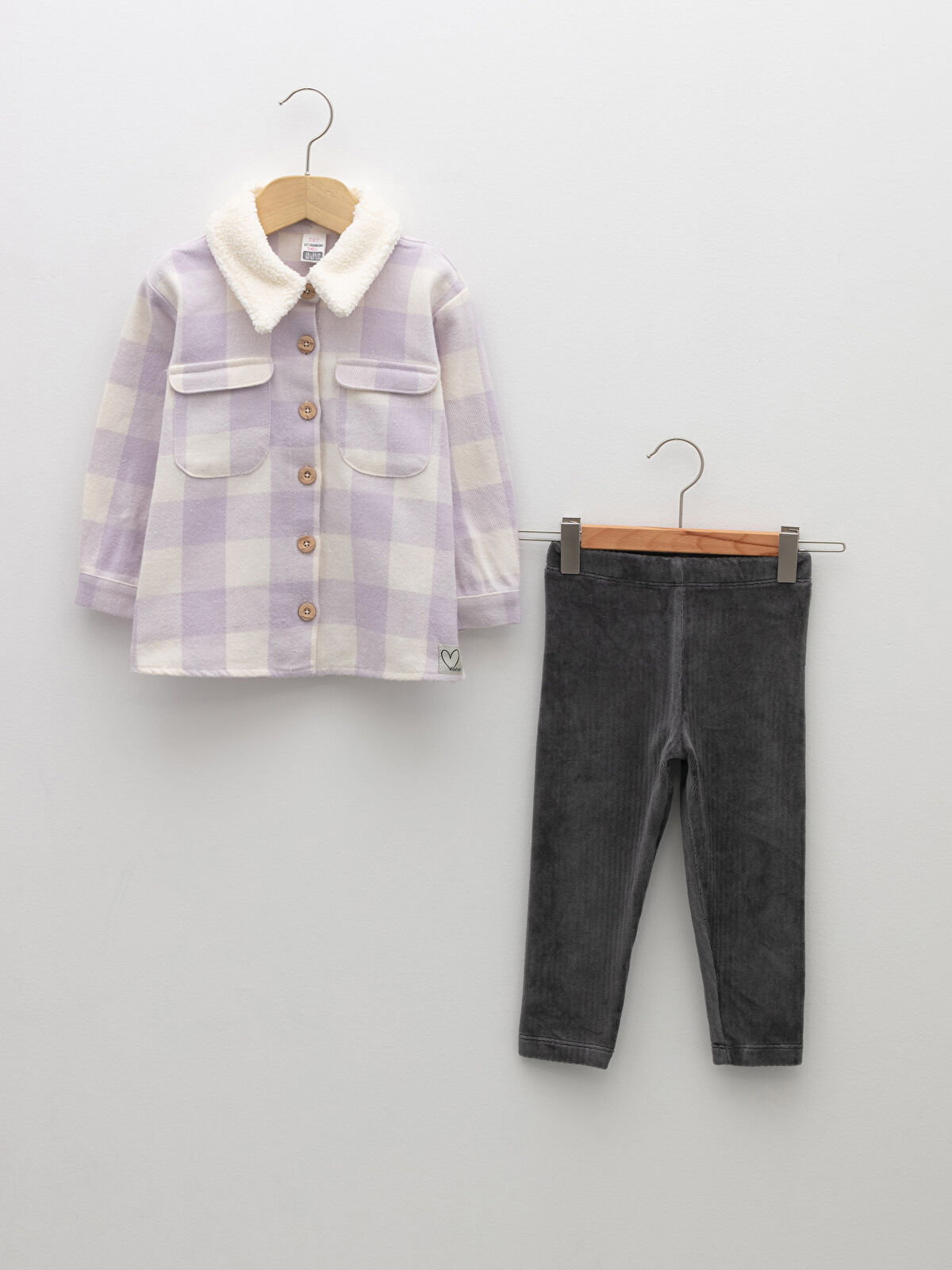 Uzun Kollu Ekose Desenli Kız Bebek Gömlek ve Jean Tayt 2'li Takım