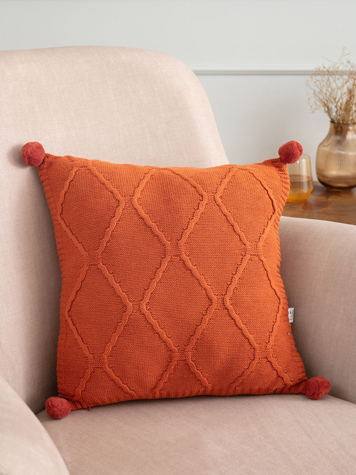 Ponponlu Triko Kırlent Kılıfı 45x45 Cm