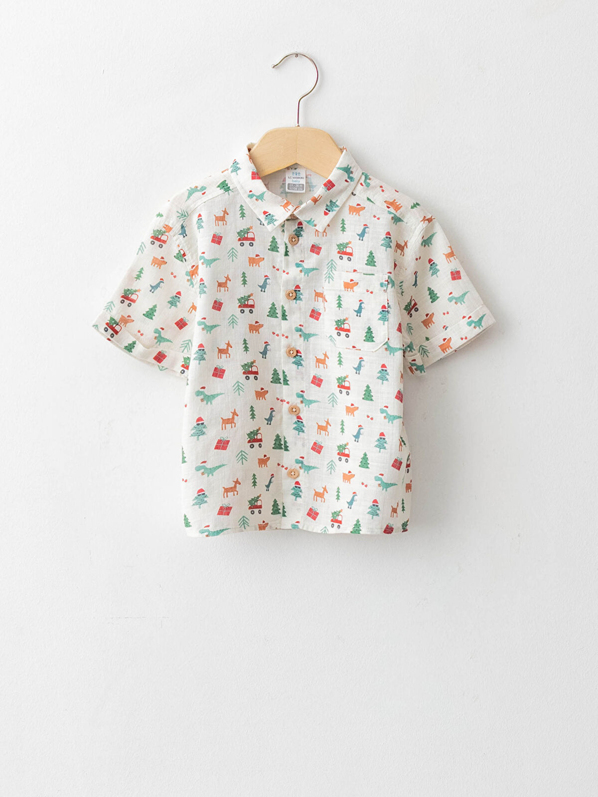 Kısa Kollu Desenli Poplin Erkek Bebek Gömlek