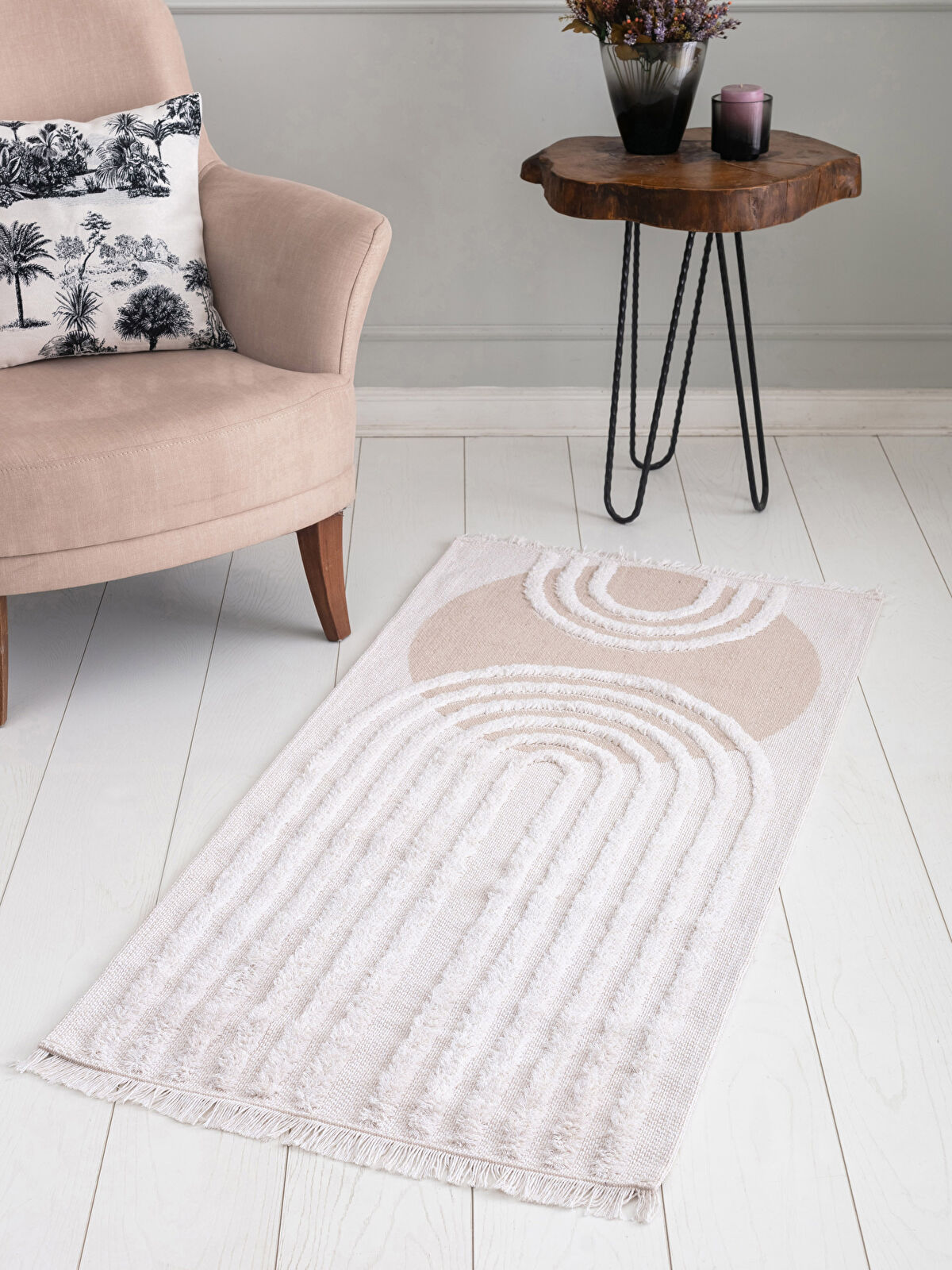 Kedinden Desenli Saçaklı Halı 80x150 Cm