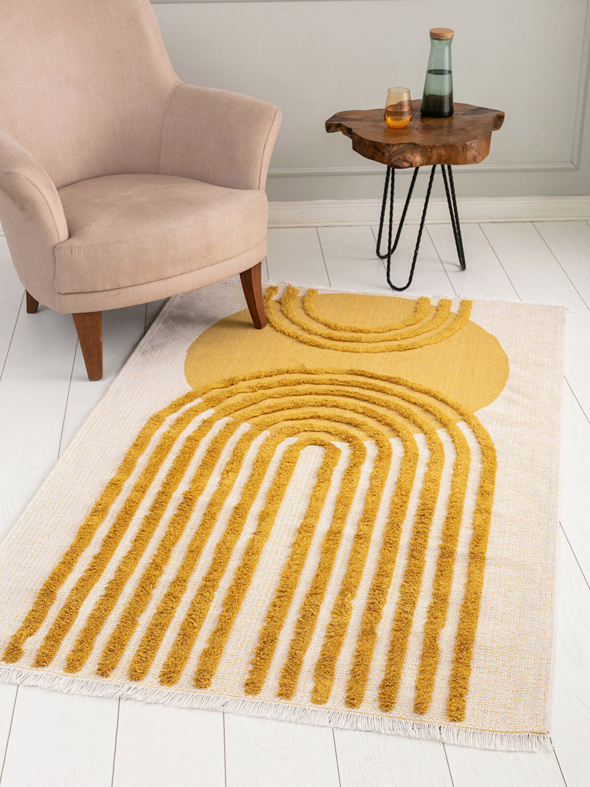 Kendinden Desenli Saçaklı Halı 160x230 Cm