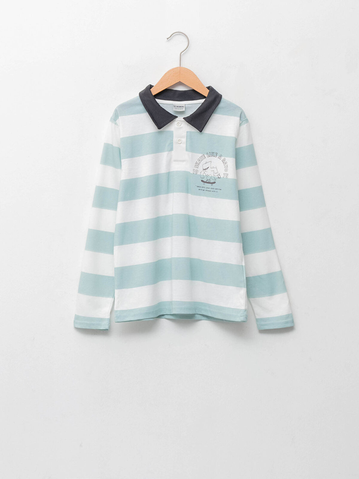 Polo Yaka Çizgili Uzun Kollu Erkek Çocuk Tişört