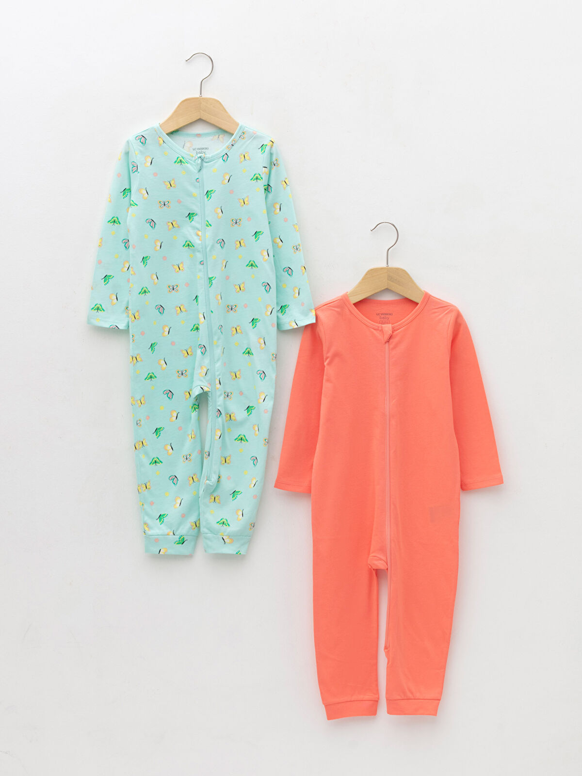 Bisiklet Yaka Uzun Kollu Pamuklu Kız Bebek Fermuarlı Tulum 2'li