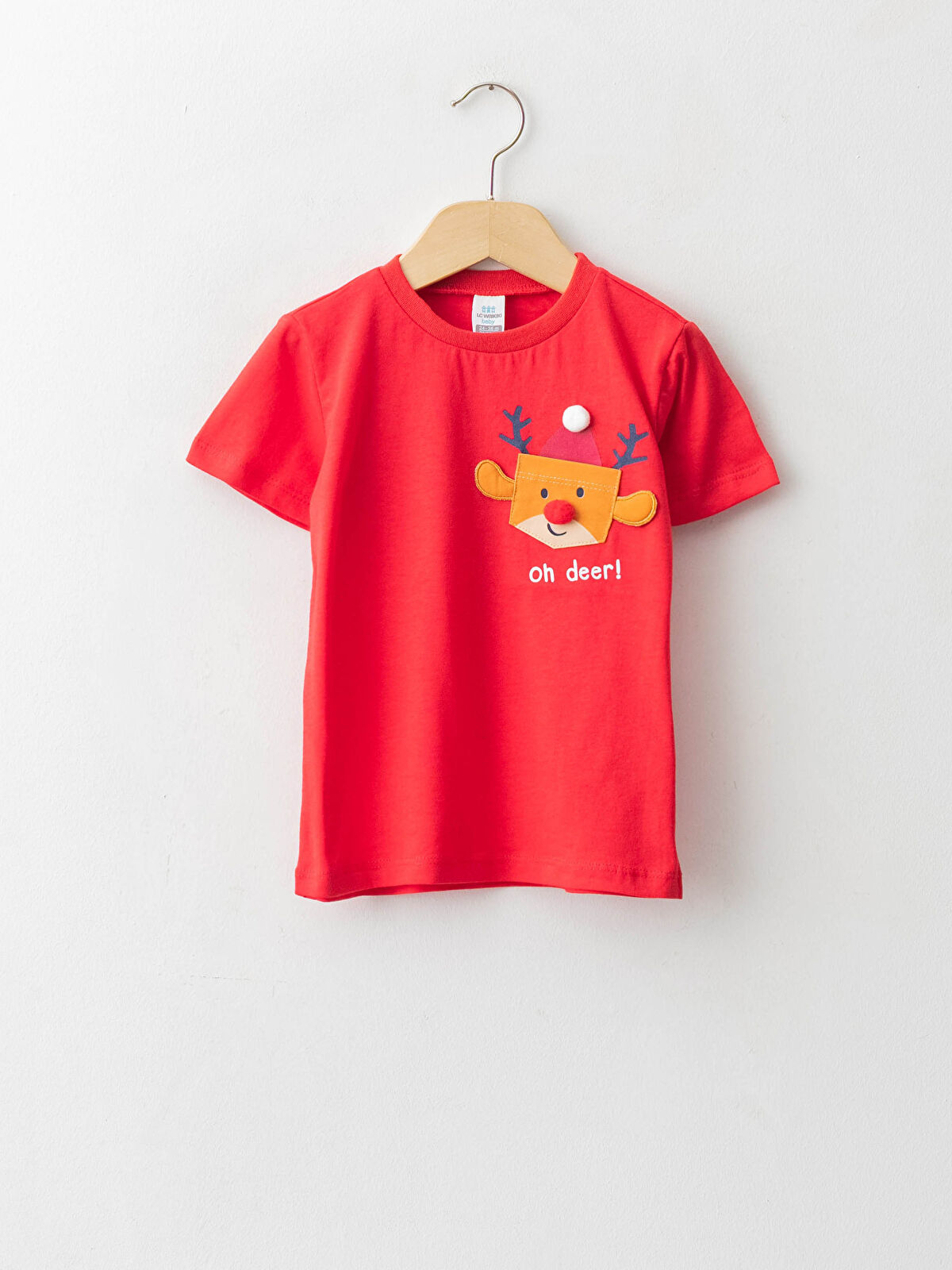 Bisiklet Yaka Kısa Kollu Yılbaşı Temalı Pamuklu Erkek Bebek Tişört