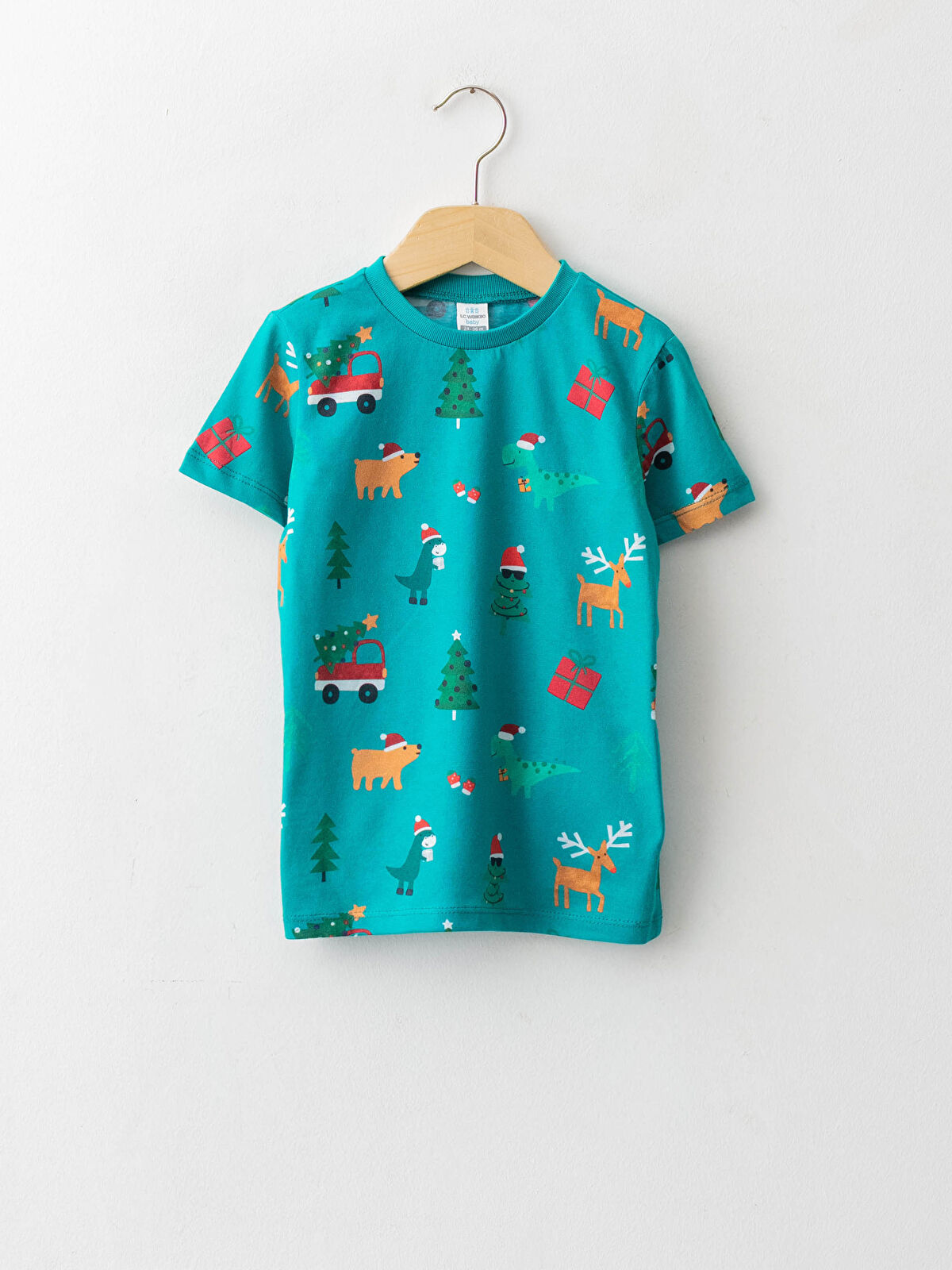 Bisiklet Yaka Kısa Kollu Yılbaşı Temalı Pamuklu Erkek Bebek Tişört