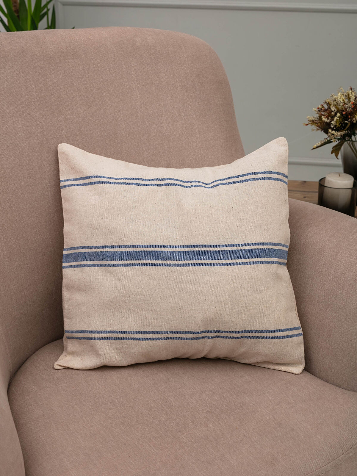 Çizgili Dokuma Kırlent Kılıfı 45x45 Cm