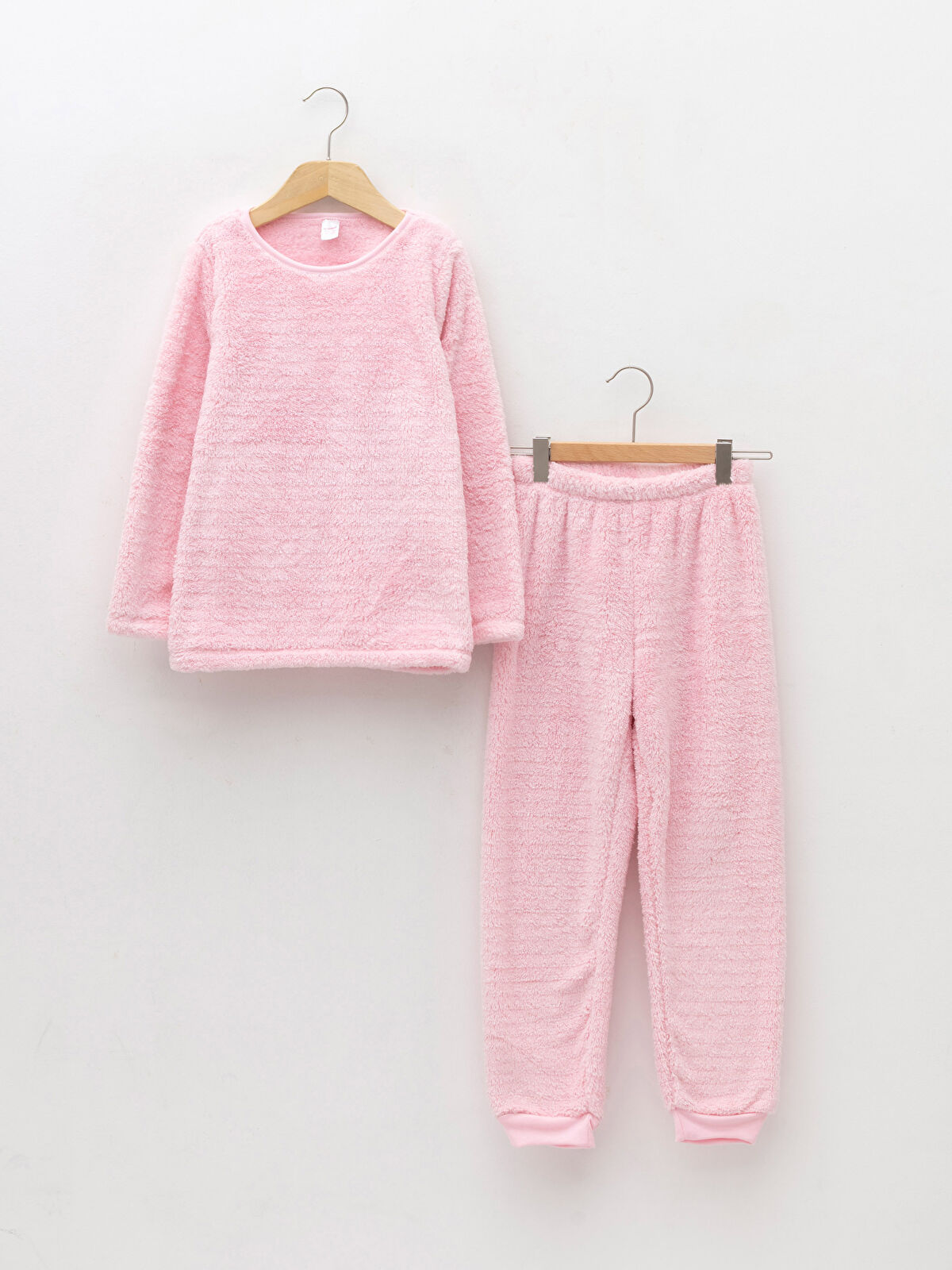 Bisiklet Yaka Basic Uzun Kollu Pelüş Kız Çocuk Pijama Takımı