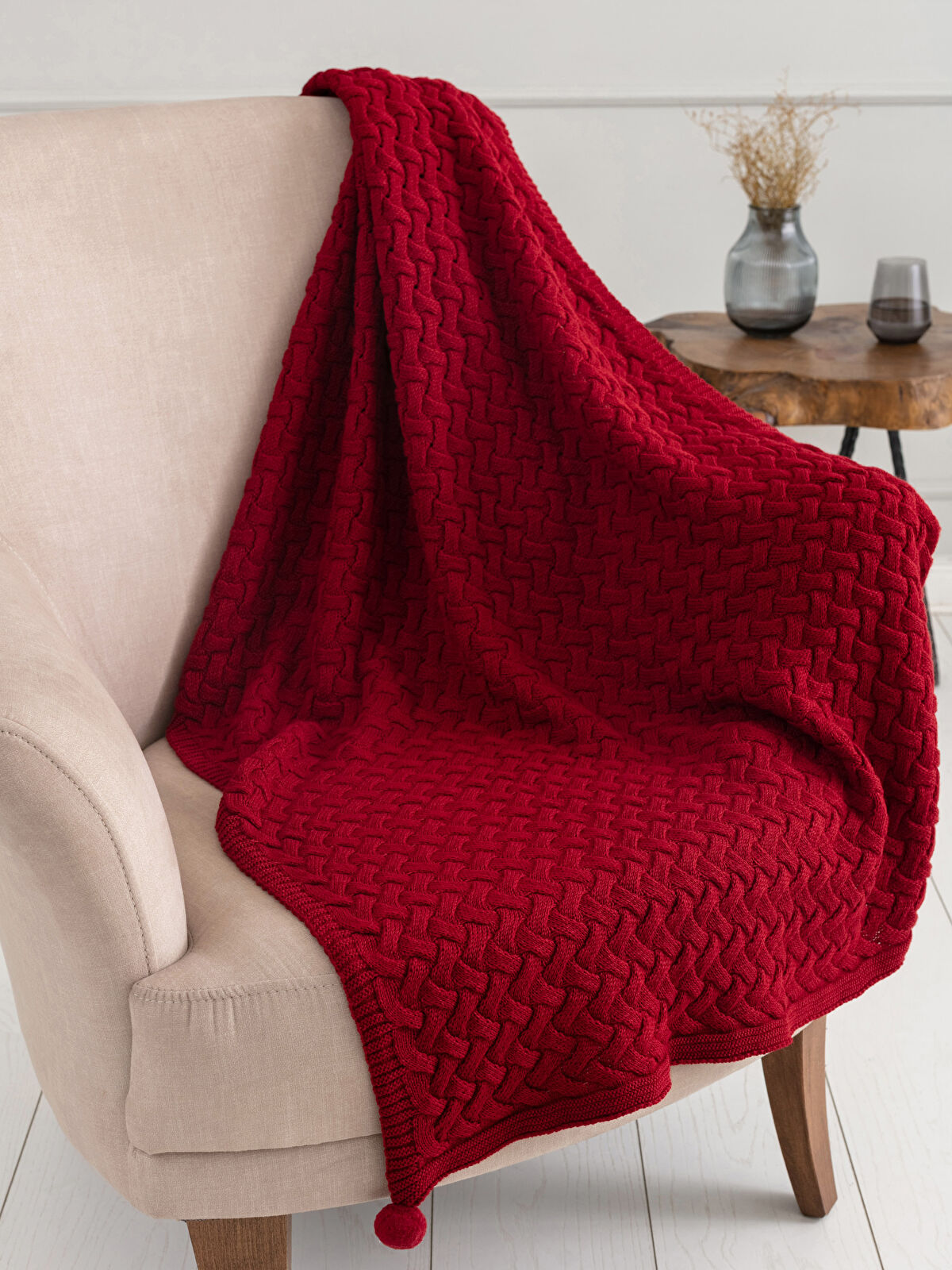 Yılbaşı Temalı Tek Kişilik Triko Ponpon Detaylı Battaniye 100x150 Cm