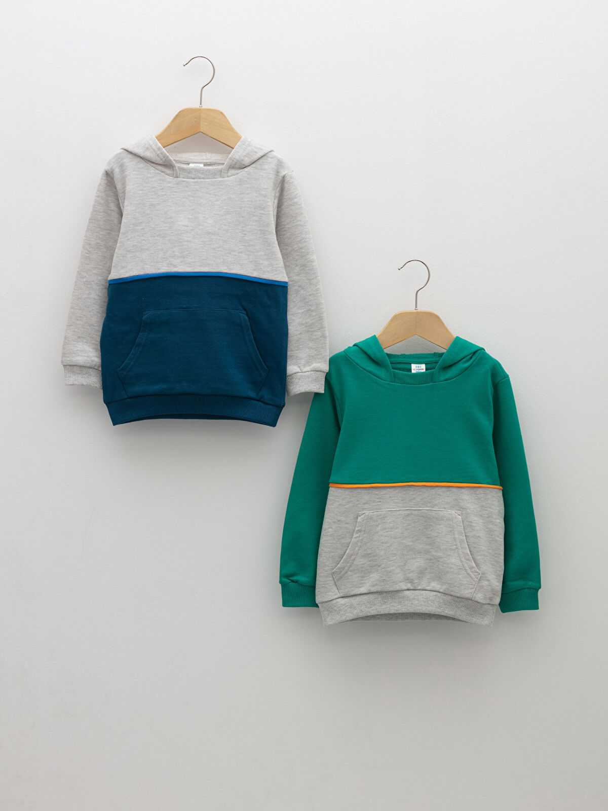 Kapüşonlu Uzun Kollu Renk Bloklu Erkek Bebek Sweatshirt 2'li