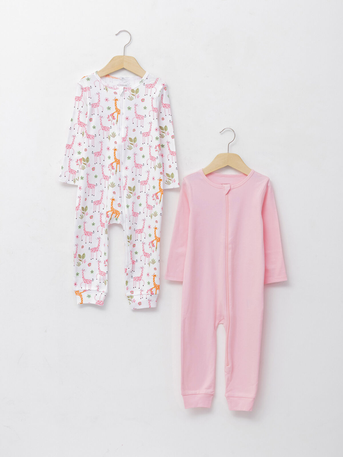 Bisiklet Yaka Uzun Kollu Kız Bebek Fermuarlı Tulum 2'li