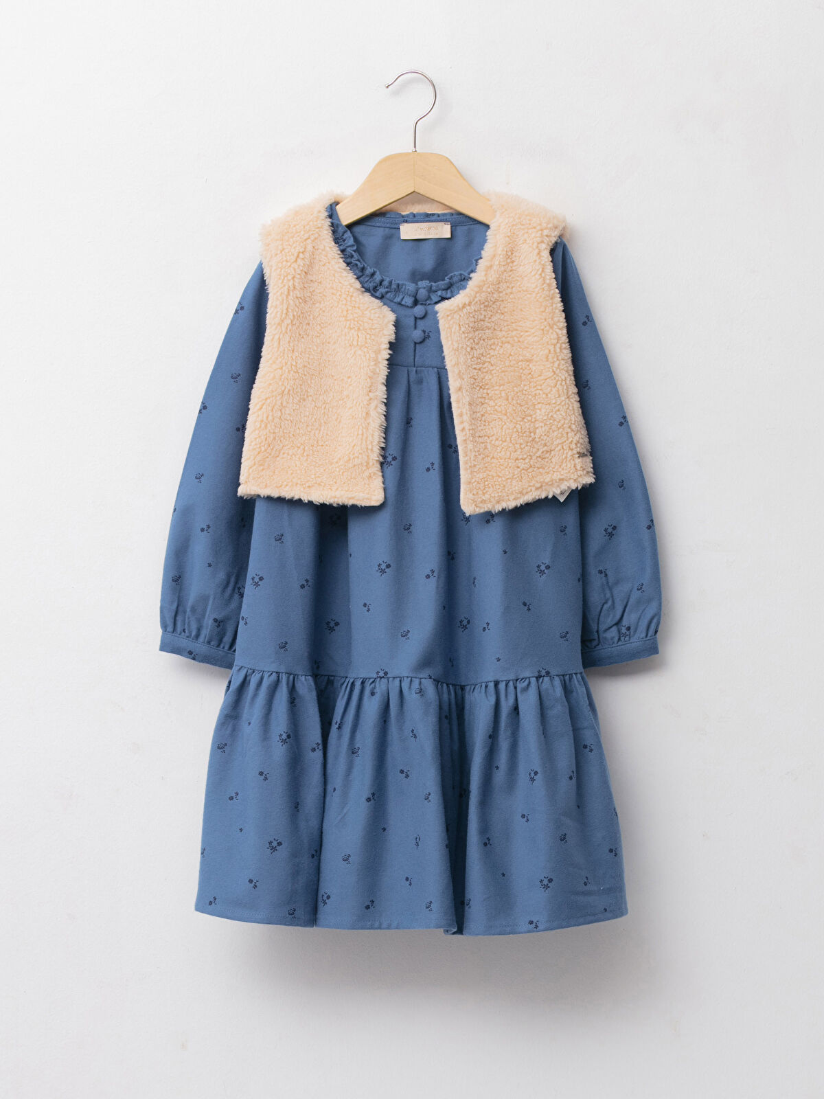 Bisiklet Yaka Desenli Uzun Kollu Gabardin Kız Çocuk Elbise ve Yelek Bisiklet Yaka Desenli Uzun Kollu Gabardin Kız Çocuk Elbise ve Yelek