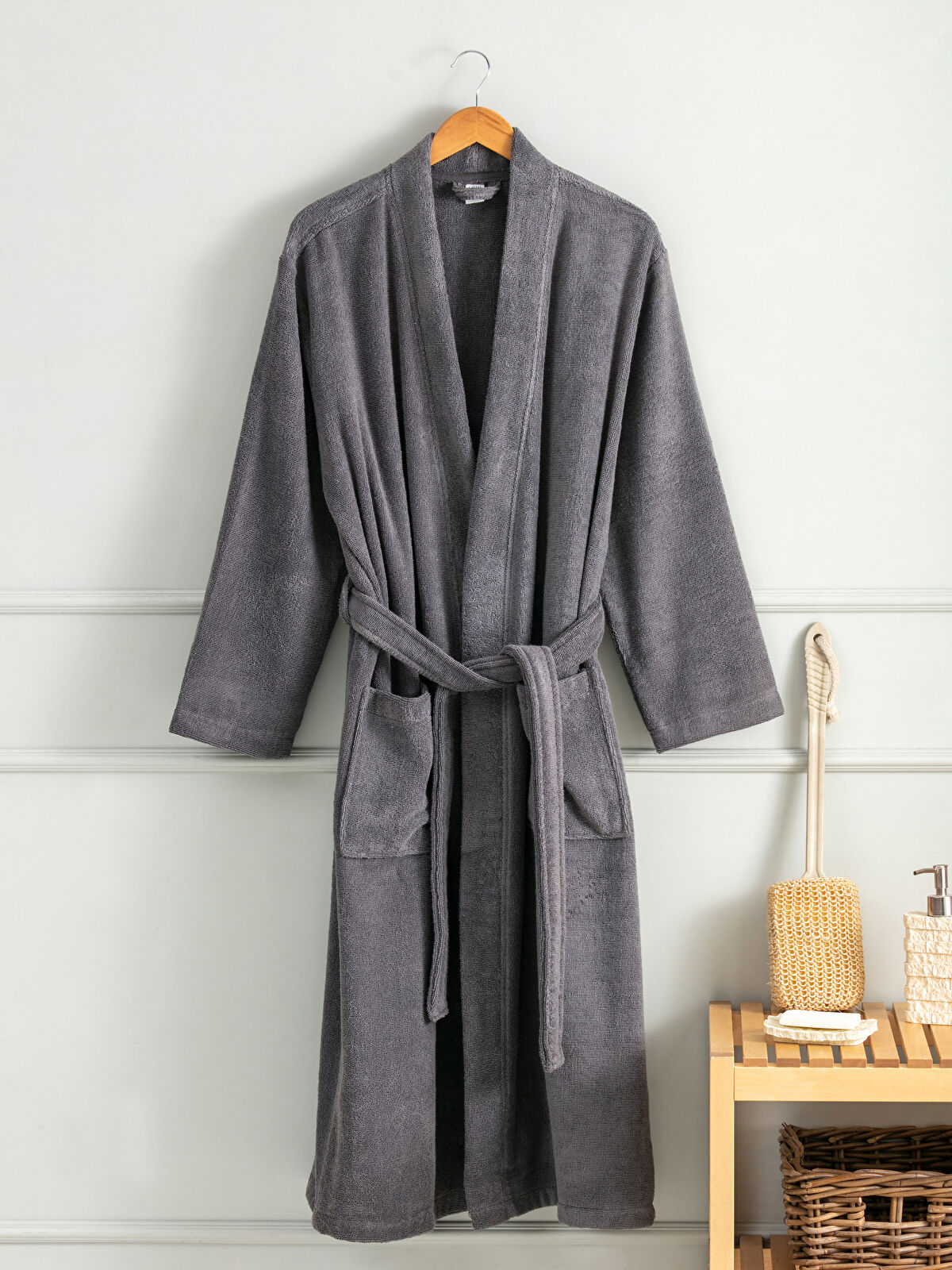 Düz Uzun Şal Yaka Erkek Bornoz