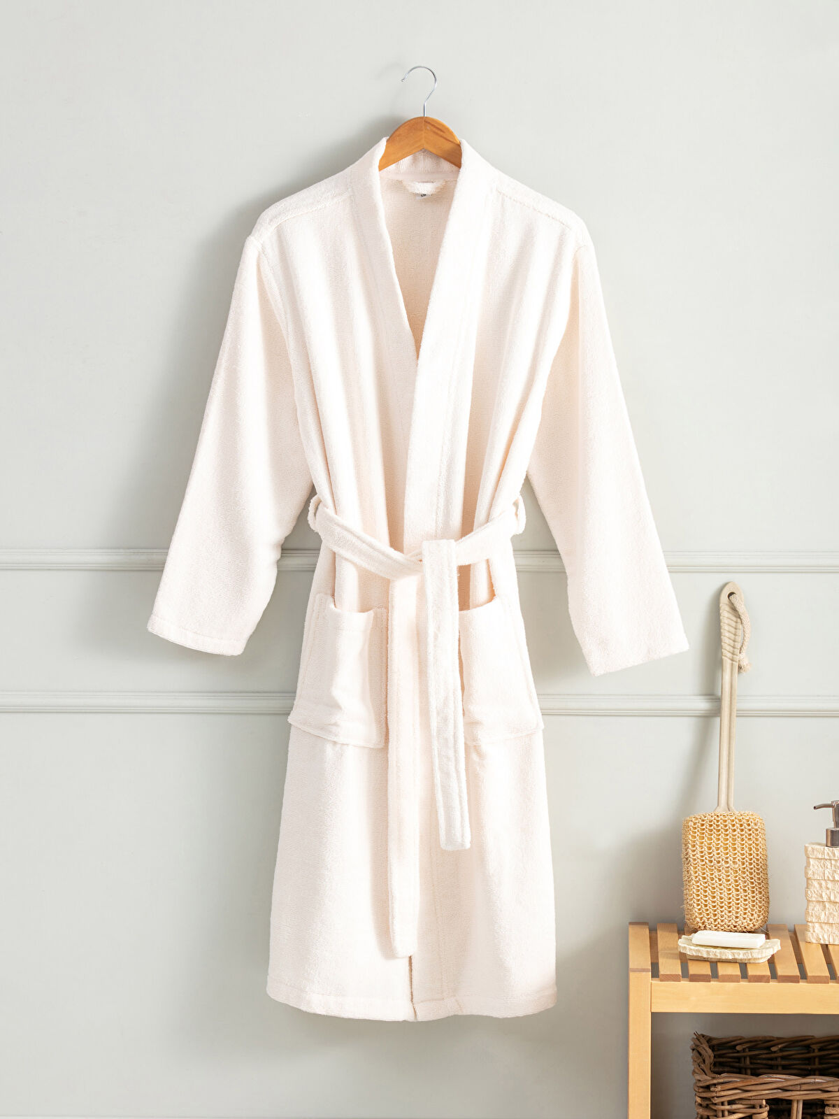 Düz Bukle Şal Yaka Uzun Kadın Bornoz