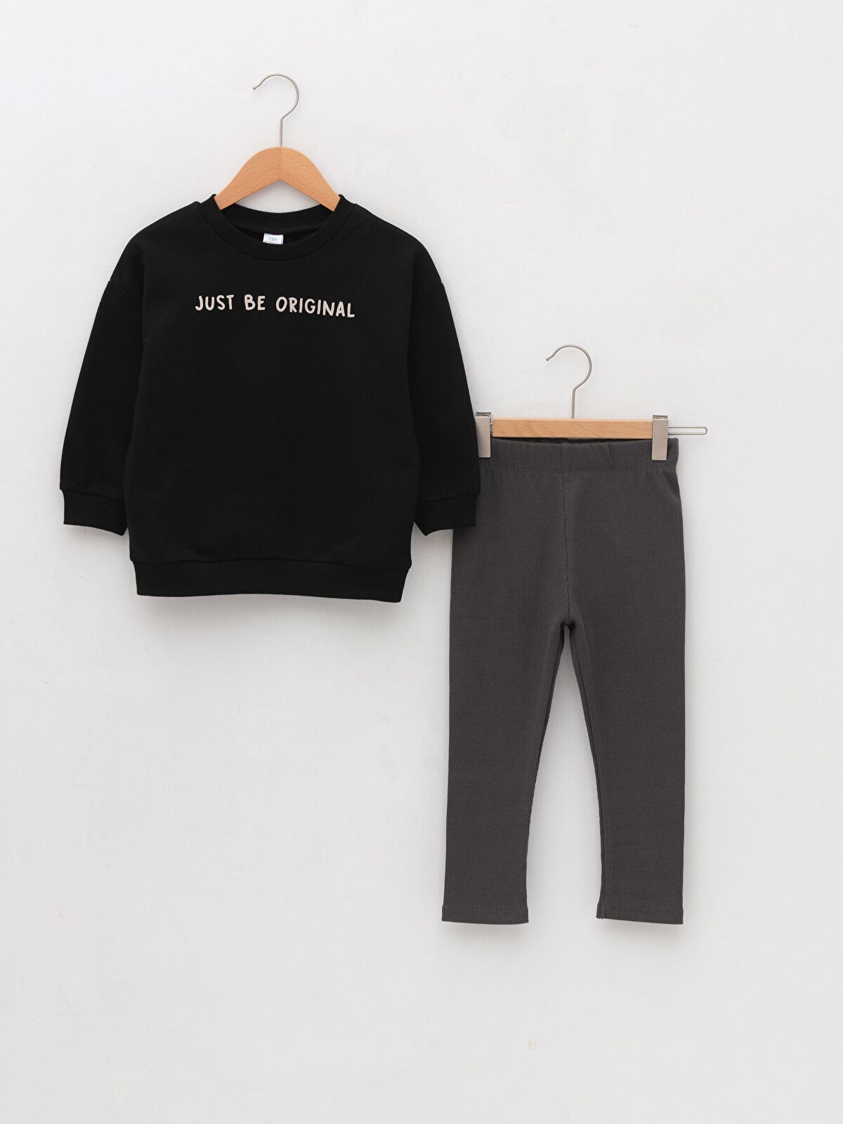 Bisiklet Yaka Uzun Kollu Baskılı Pamuklu Erkek Bebek Sweatshirt ve Tayt 2'li Takım