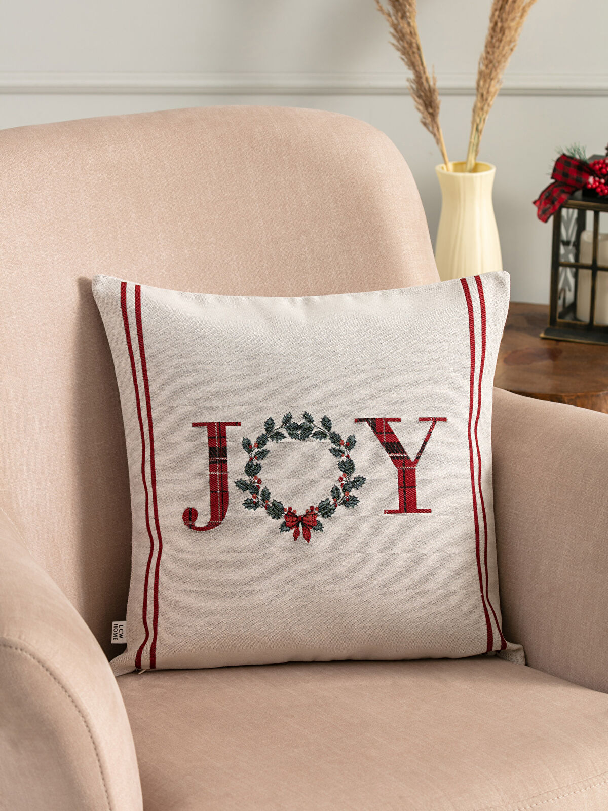 Yılbaşı Temalı Goblen Kırlent Kılıfı 45x45 Cm