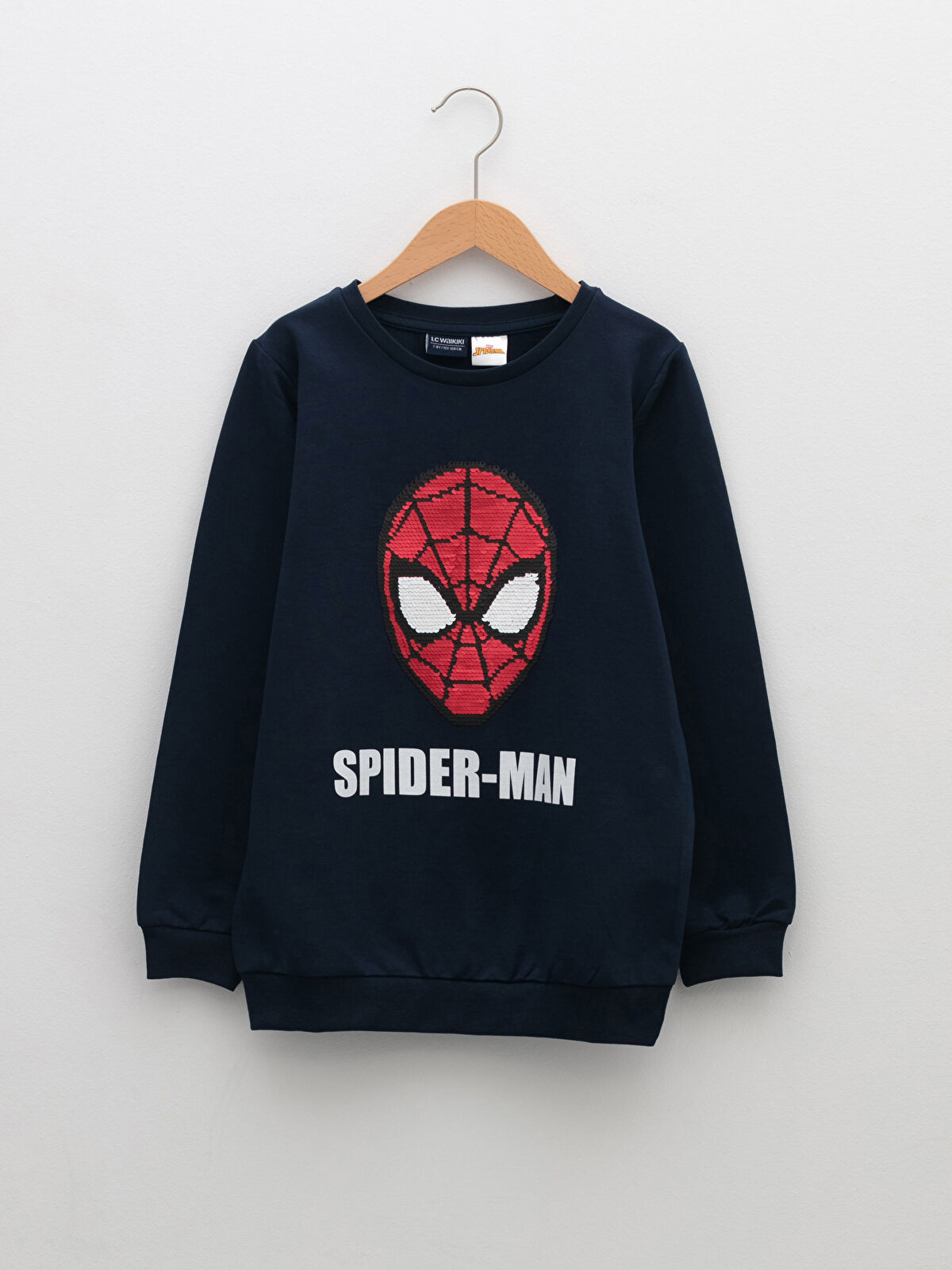 Bisiklet Yaka Spiderman Baskılı Çift Yönlü Payetli Uzun Kollu Erkek Çocuk Sweatshirt