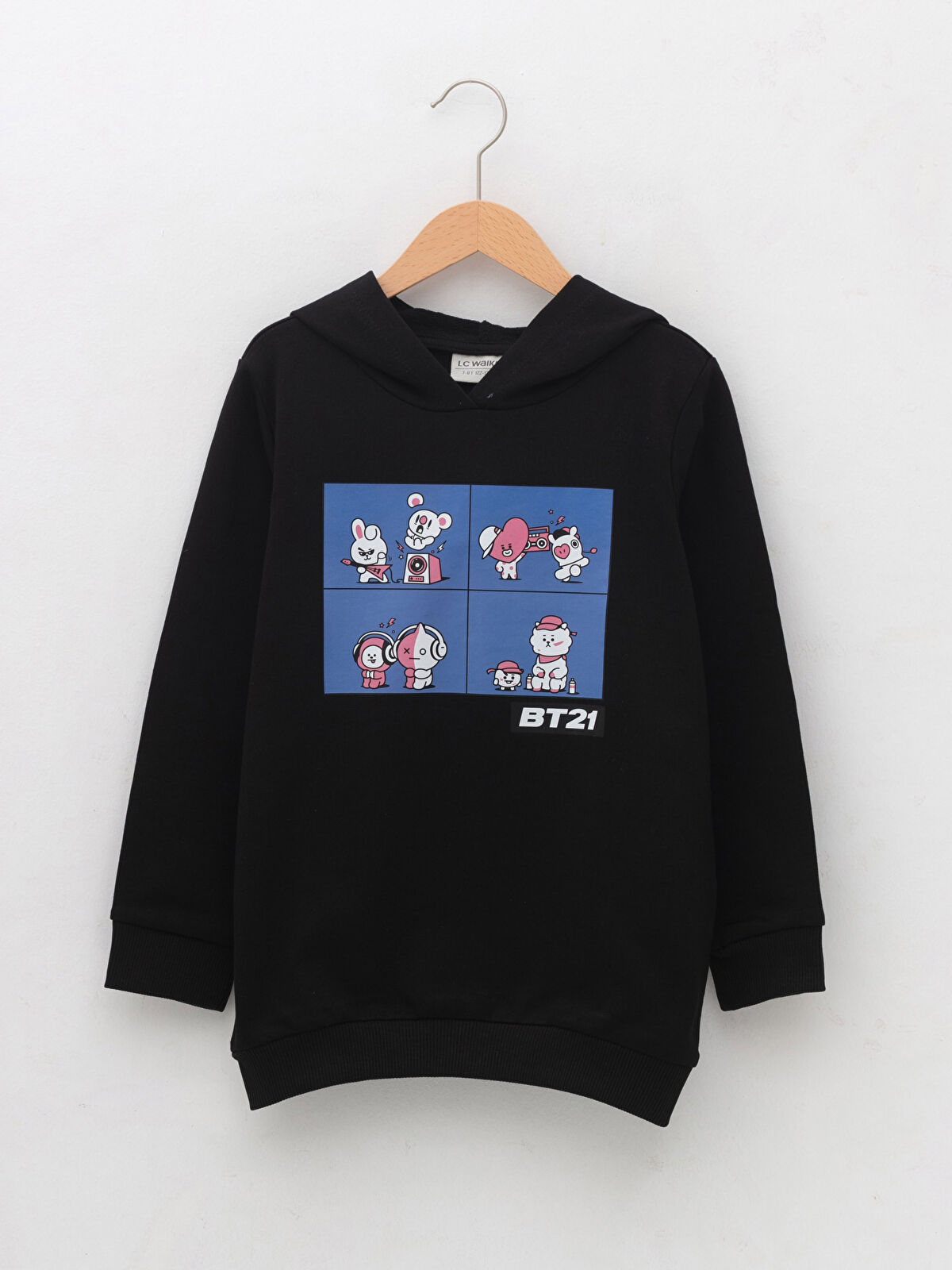 Kapüşonlu BT21 Baskılı Uzun Kollu Kız Çocuk Sweatshirt